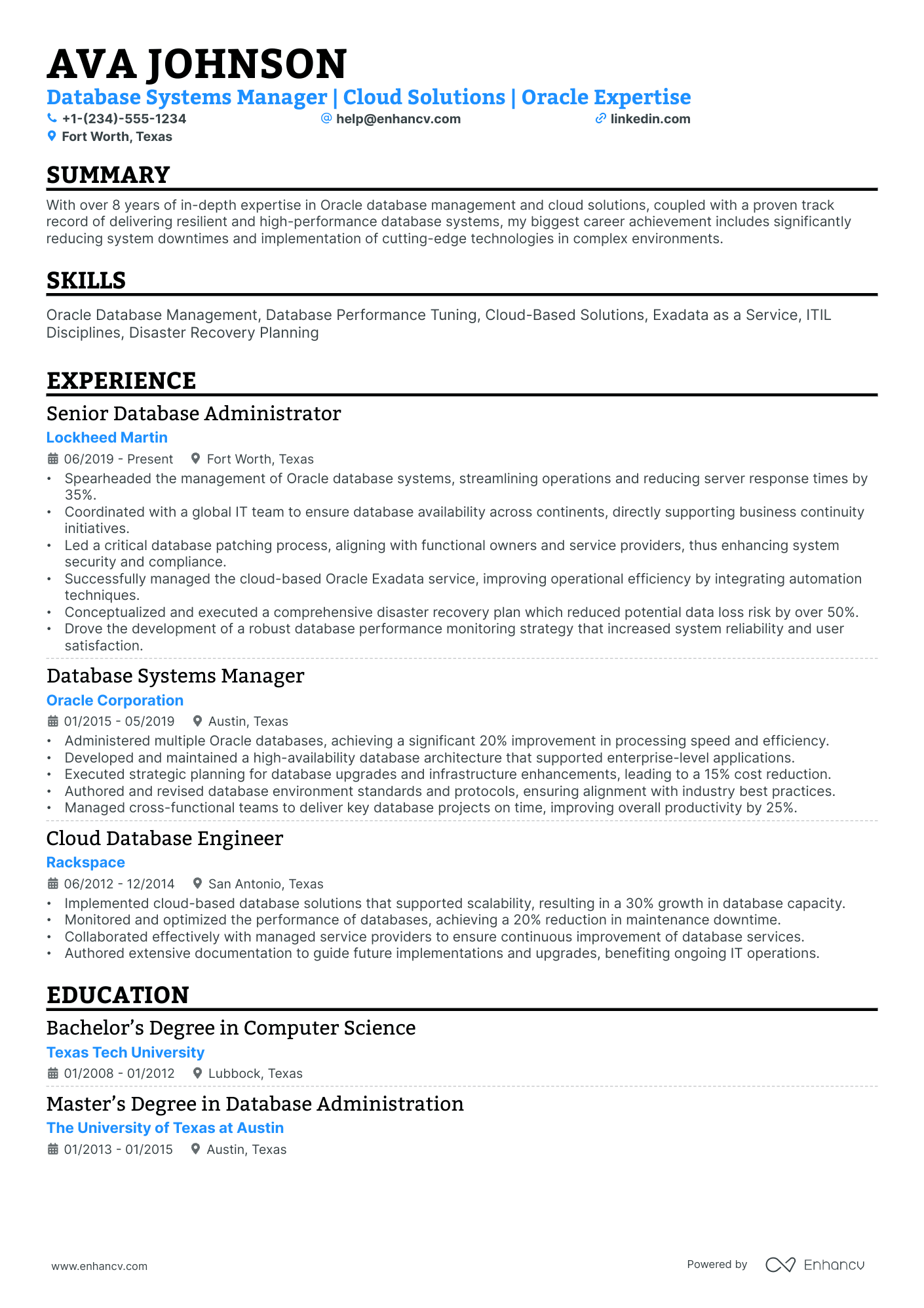 10 Oracle Database Administrator Resume Examples & Guide for 2026