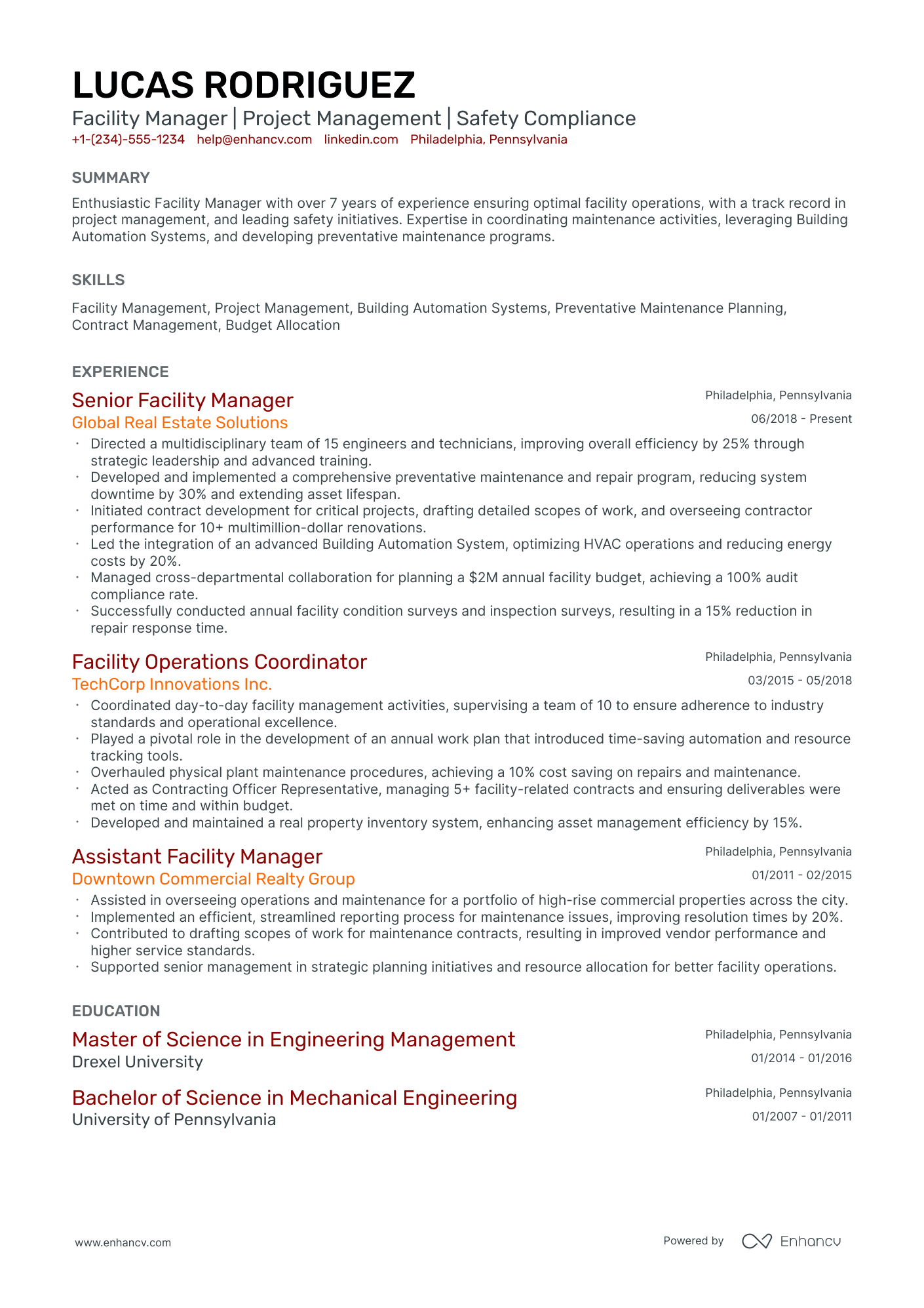10 Facility Manager Resume Examples & Guide for 2025