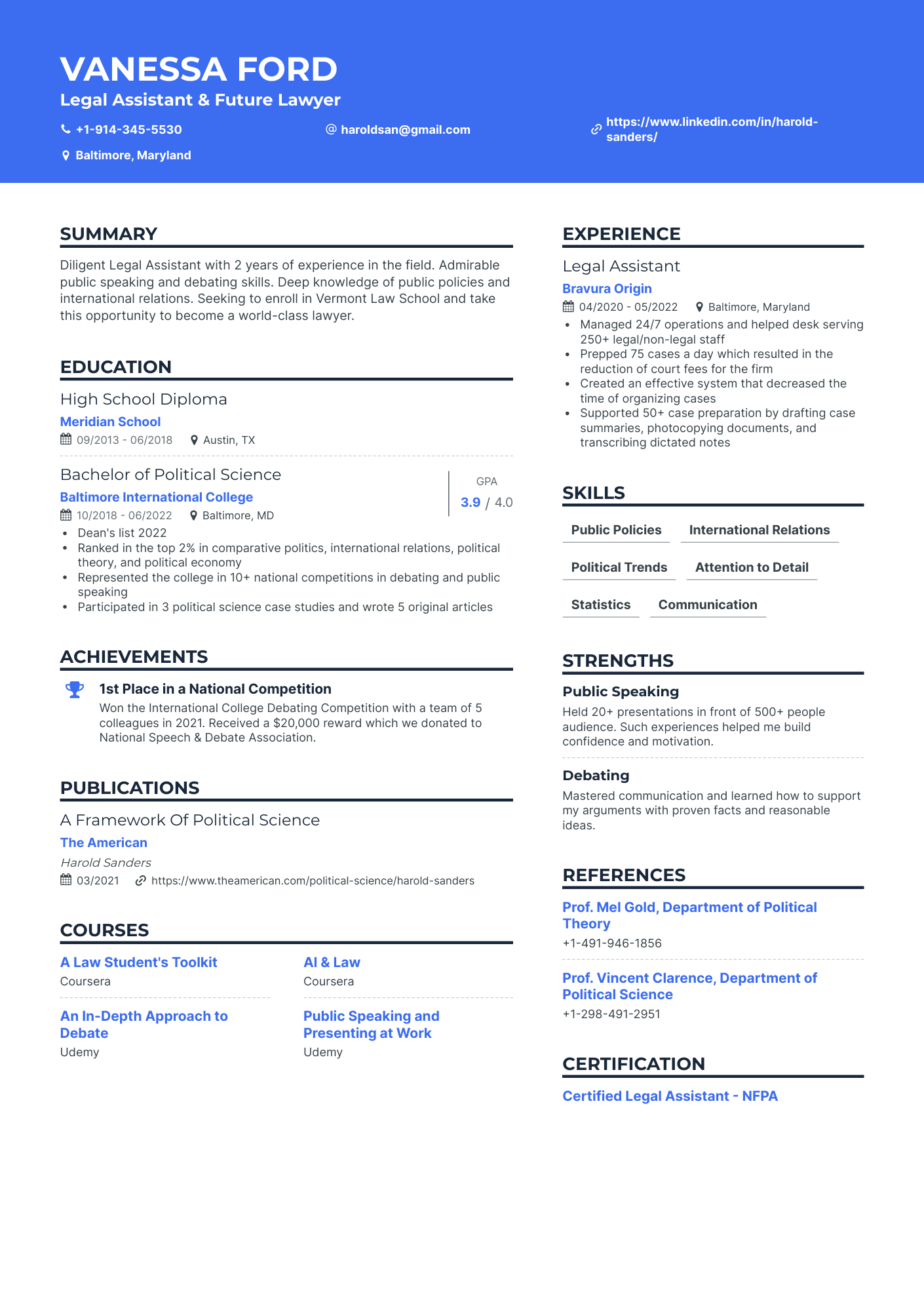 3 Law School Resume Examples & Guide for 2023