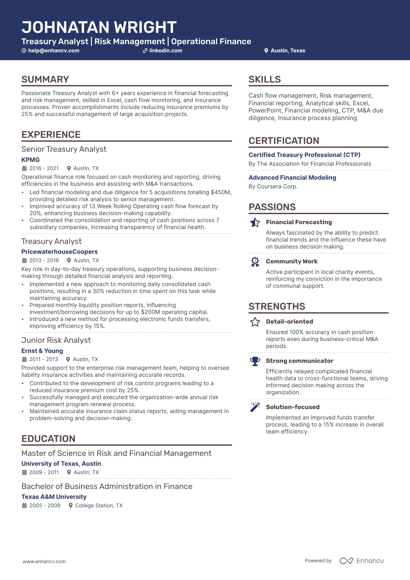 10 Treasury Analyst Resume Examples & Guide for 2026