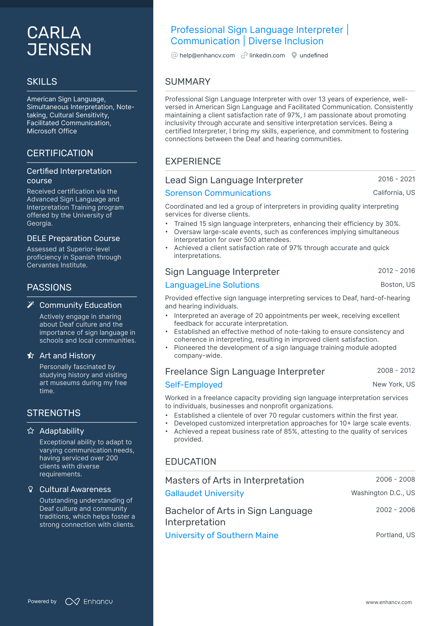 10 Sign Language Interpreter Resume Examples & Guide for 2026