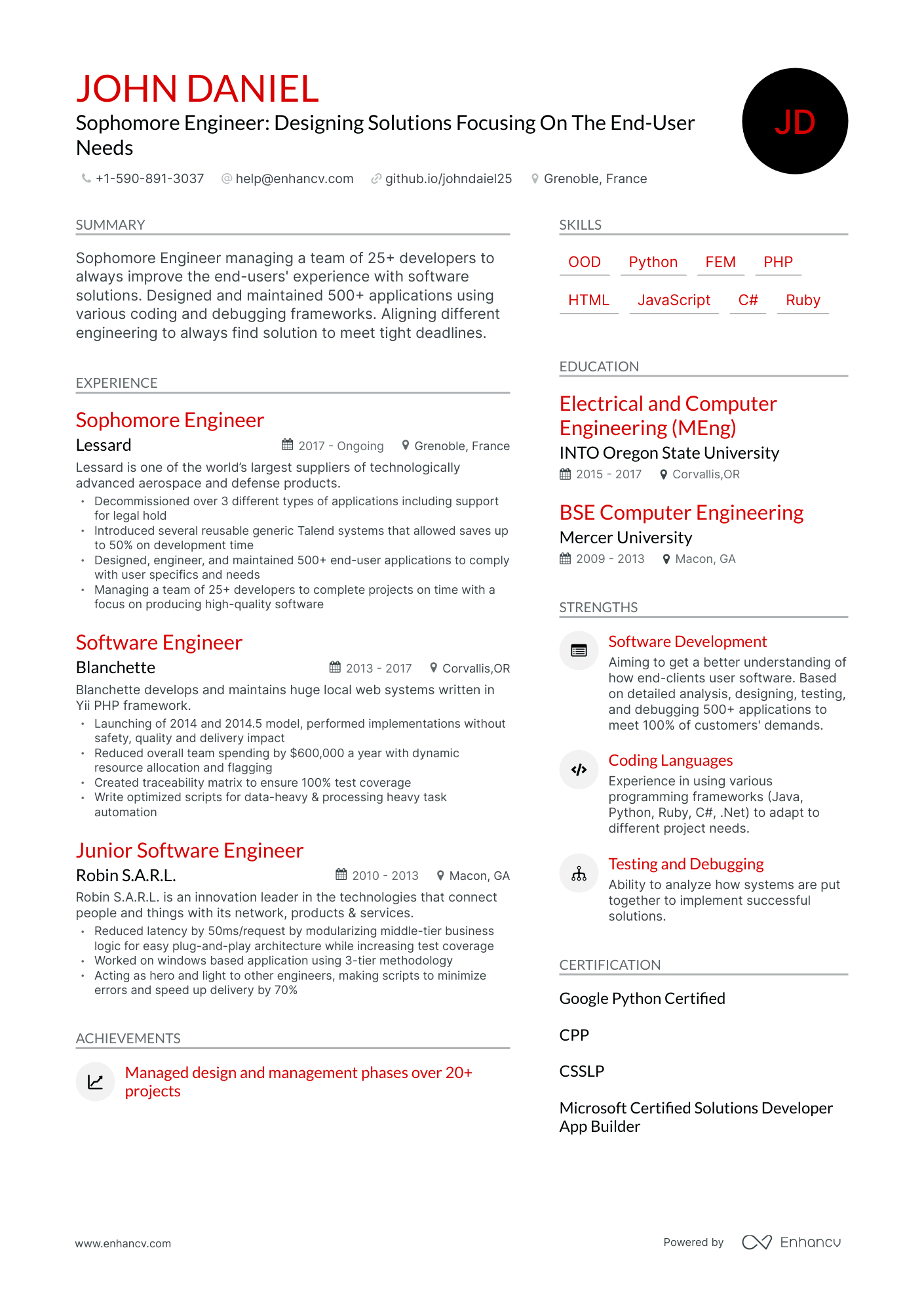 5 Sophomore Engineering Resume Examples & Guide for 2024