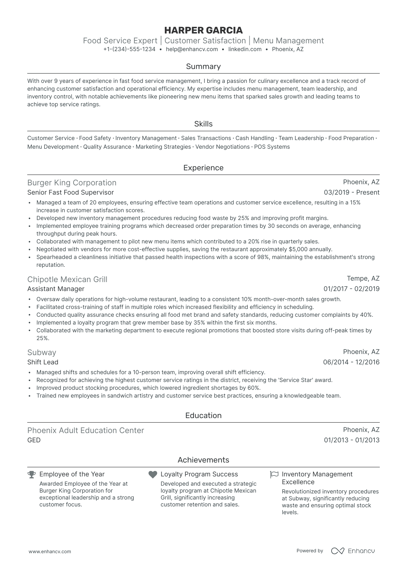 5 Fast Food Resume Examples & Guide for 2024