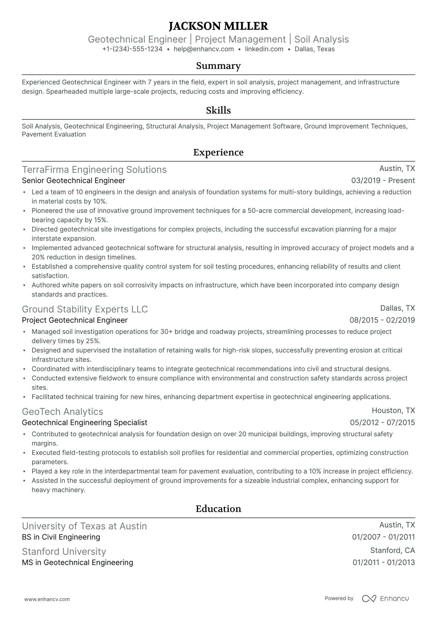 10 Geotechnical Engineering Resume Examples & Guide for 2026