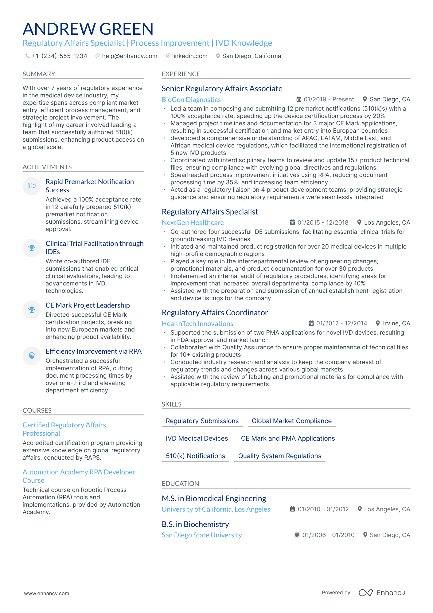 5 Regulatory Affairs Resume Examples & Guide for 2024