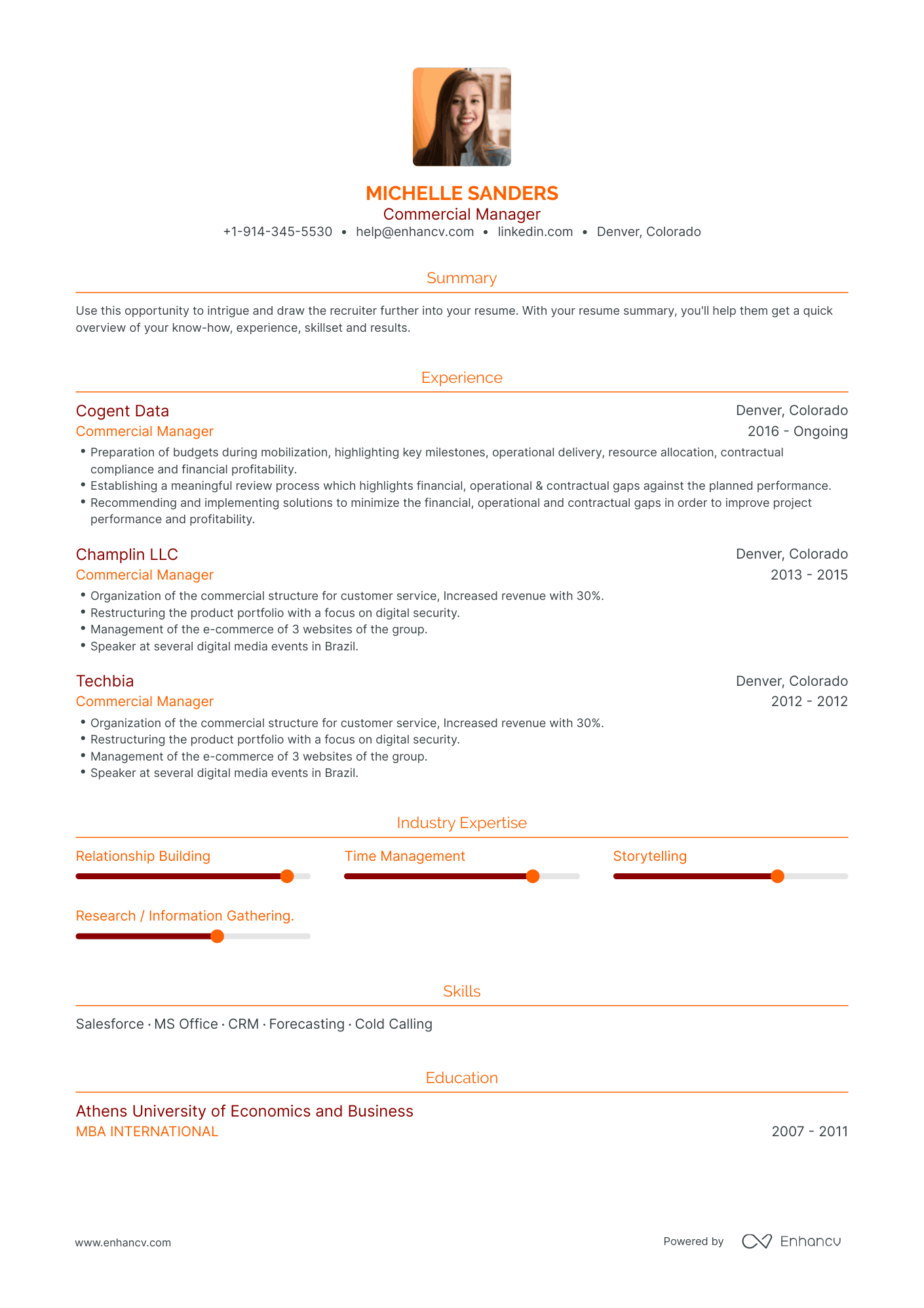 Commercial Manager Resume Examples & Guide for 2023 (Layout, Skills ...