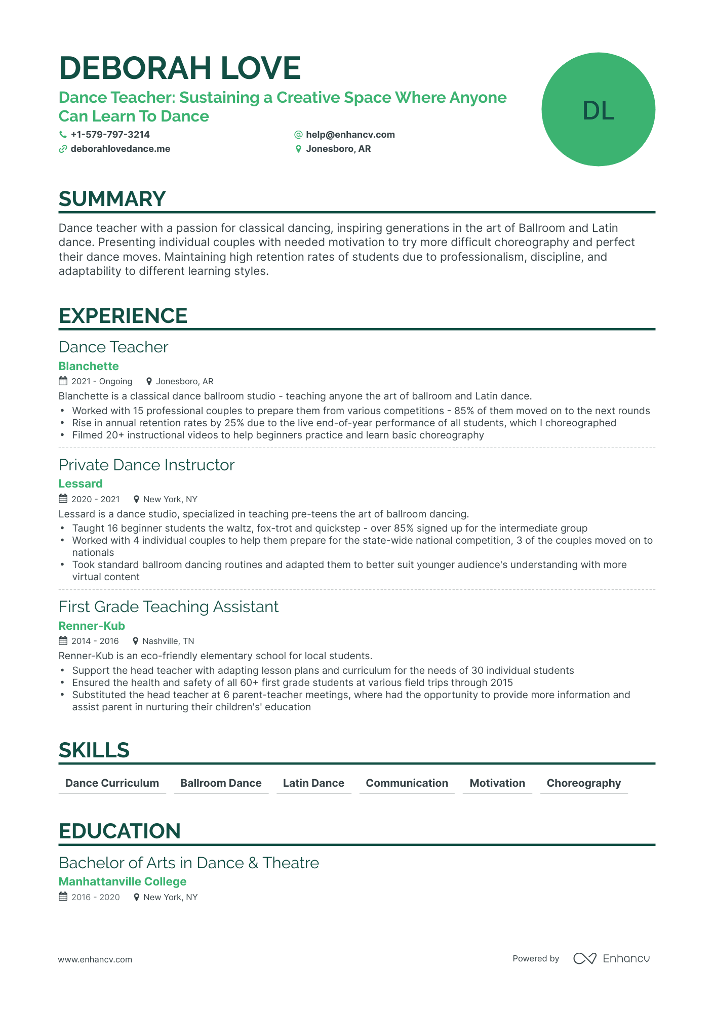 5 Dance Teacher Resume Examples & Guide for 2024