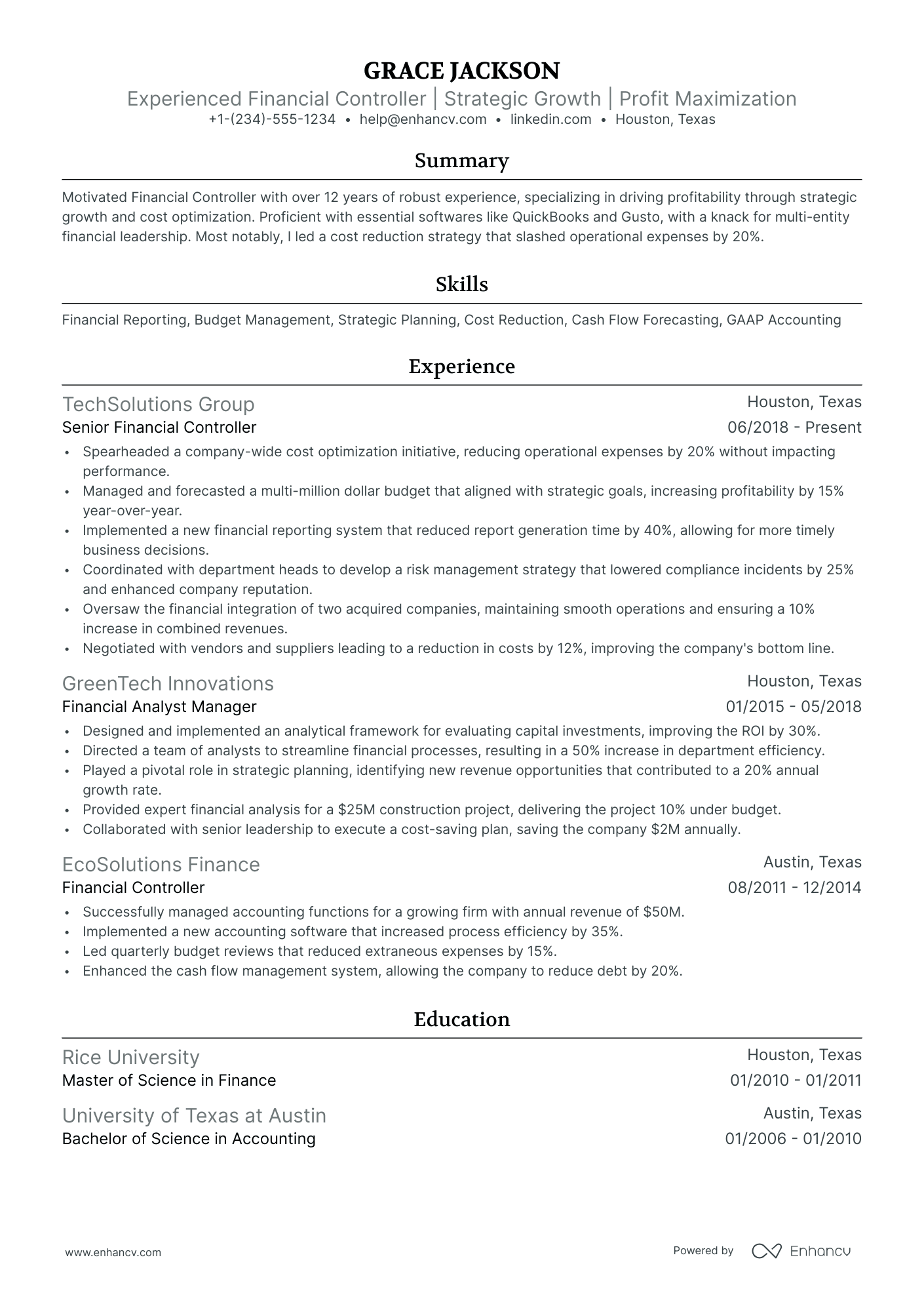 10 Financial Controller Resume Examples & Guide for 2025