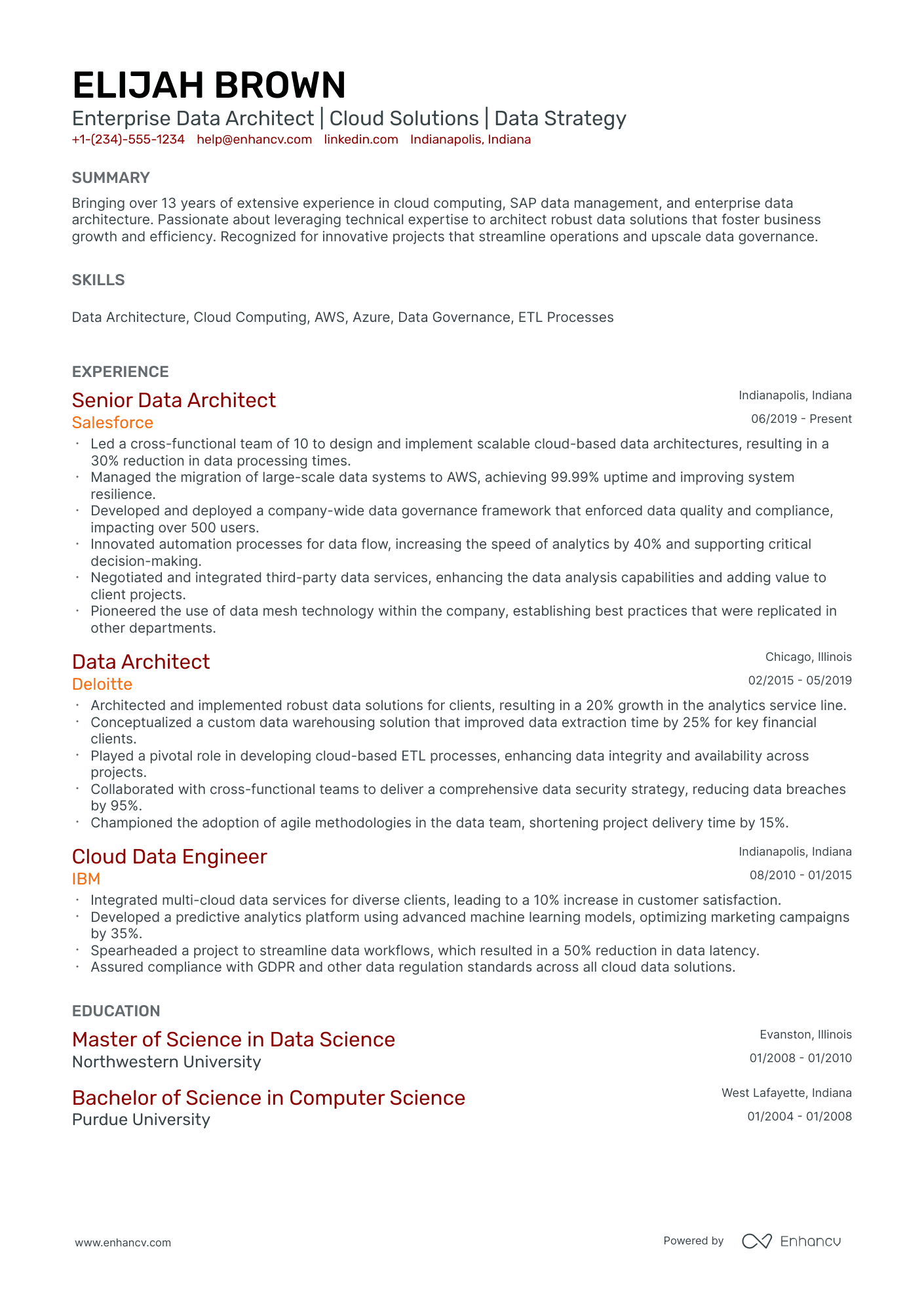 10 Enterprise Data Architect Resume Examples & Guide for 2026