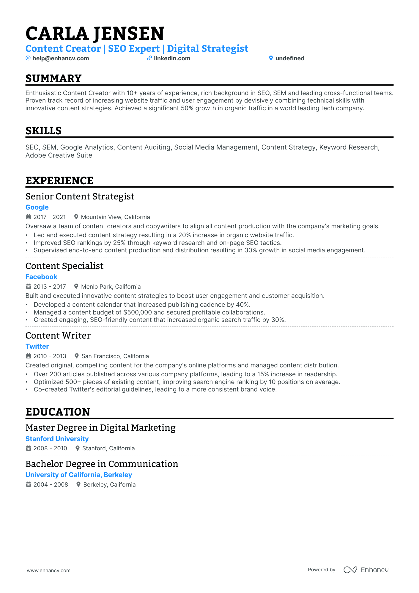 10 Content Creator Resume Examples - March 2025