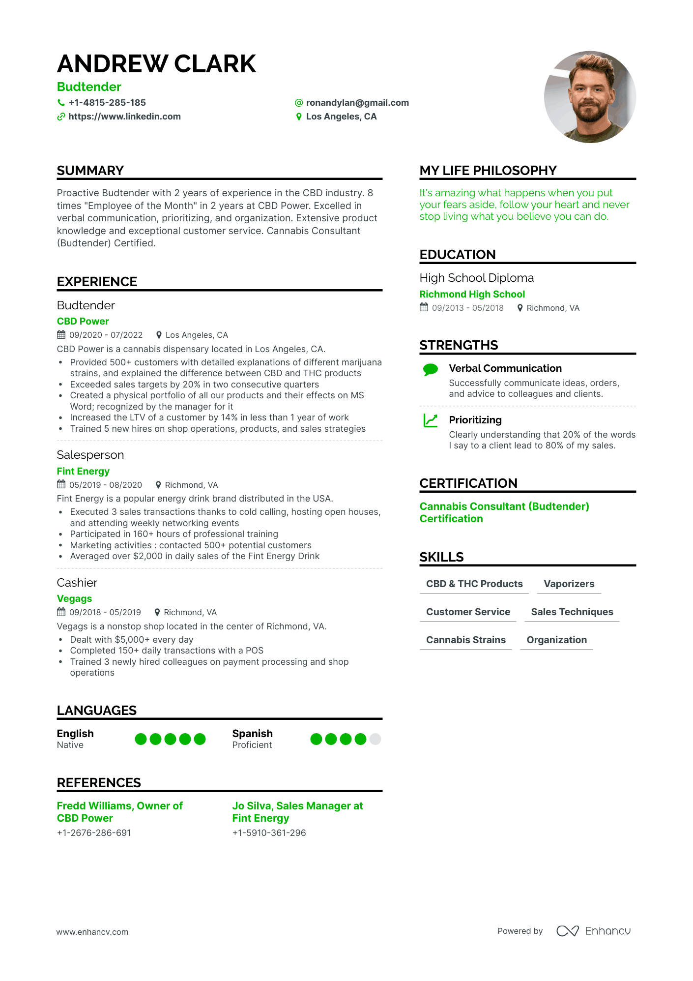 Cheerful Budtender Resume Example, Tips & Explanatory Guide