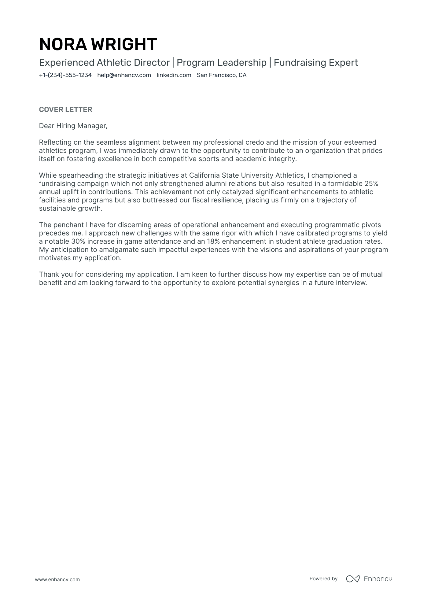 5 Professional Sports Cover Letter Examples and Template for 2026 | Enhancv