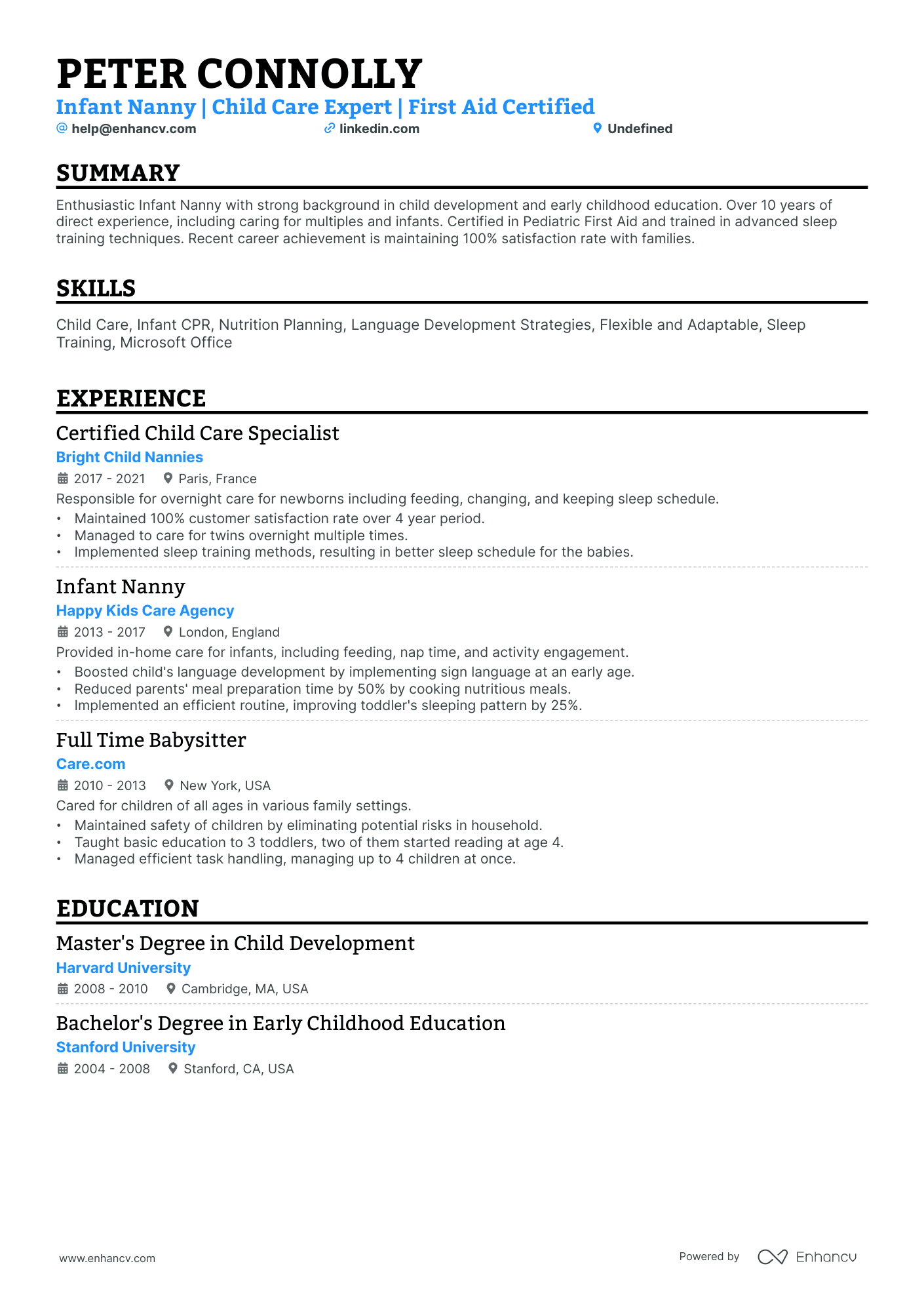 10 Infant Nanny Resume Examples & Guide for 2026