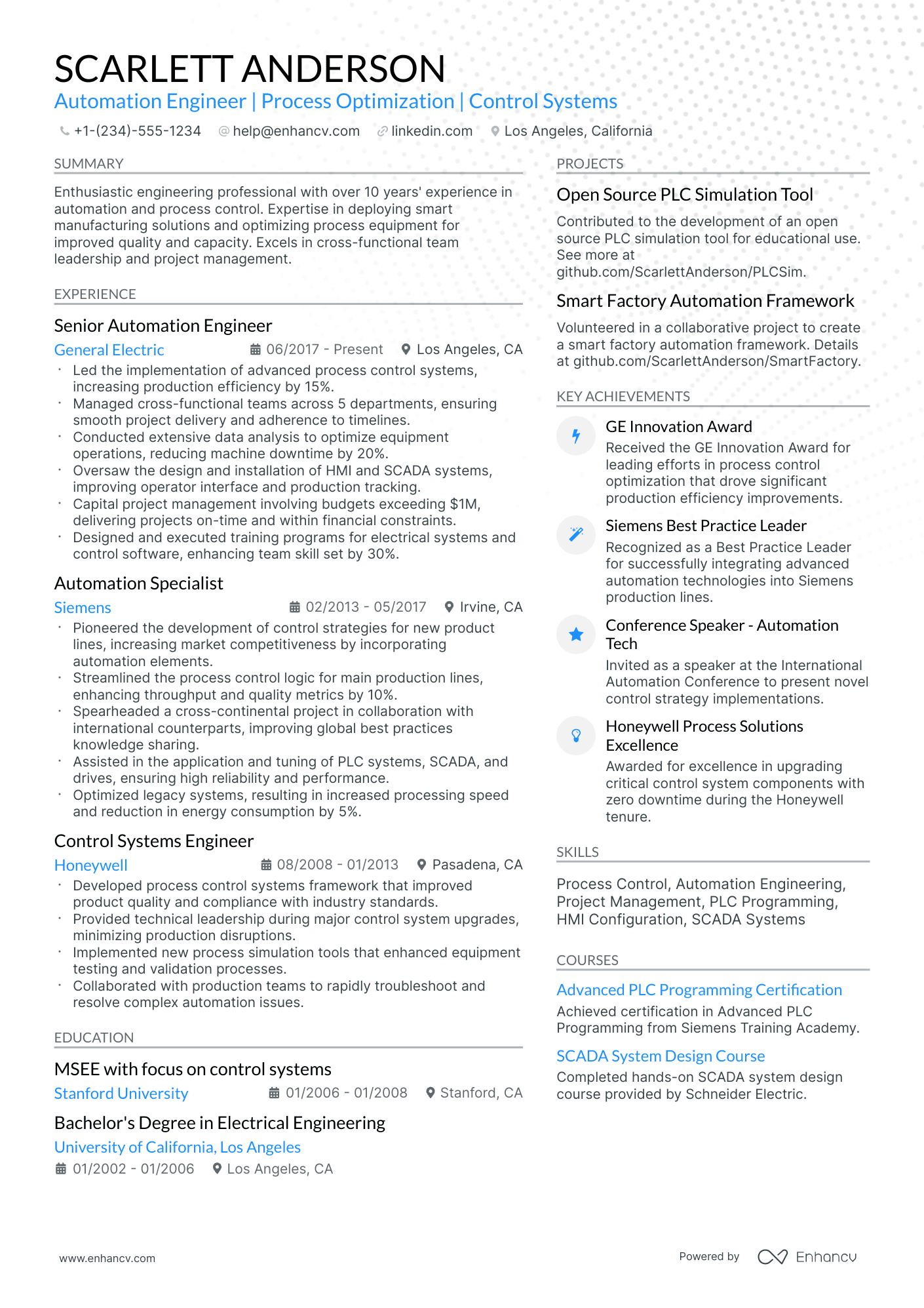 10 Control Systems Engineer Resume Examples & Guide for 2025