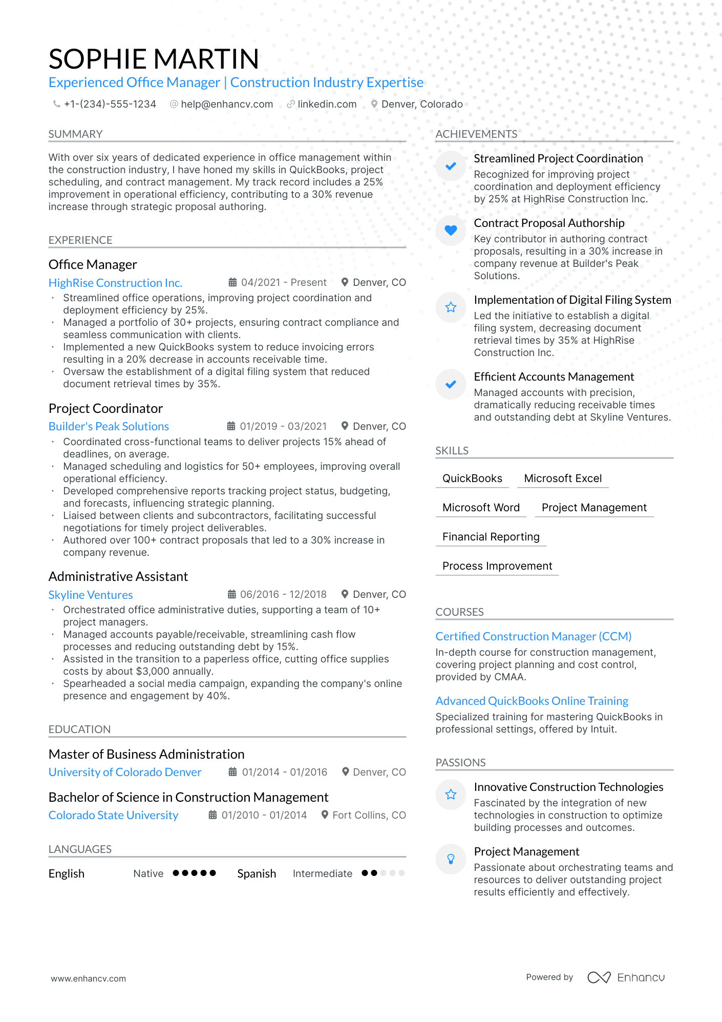 5 Construction Office Manager Resume Examples & Guide for 2024