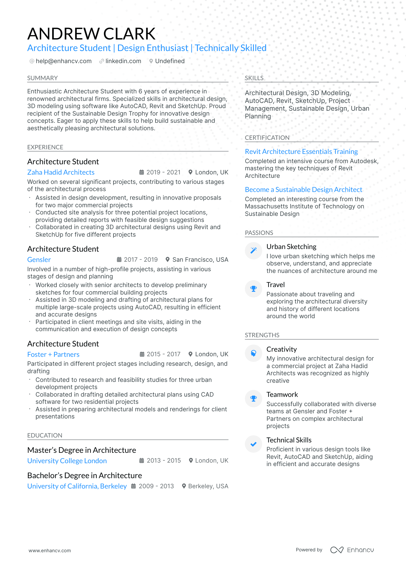 10 Architecture Student Resume Examples & Guide for 2026