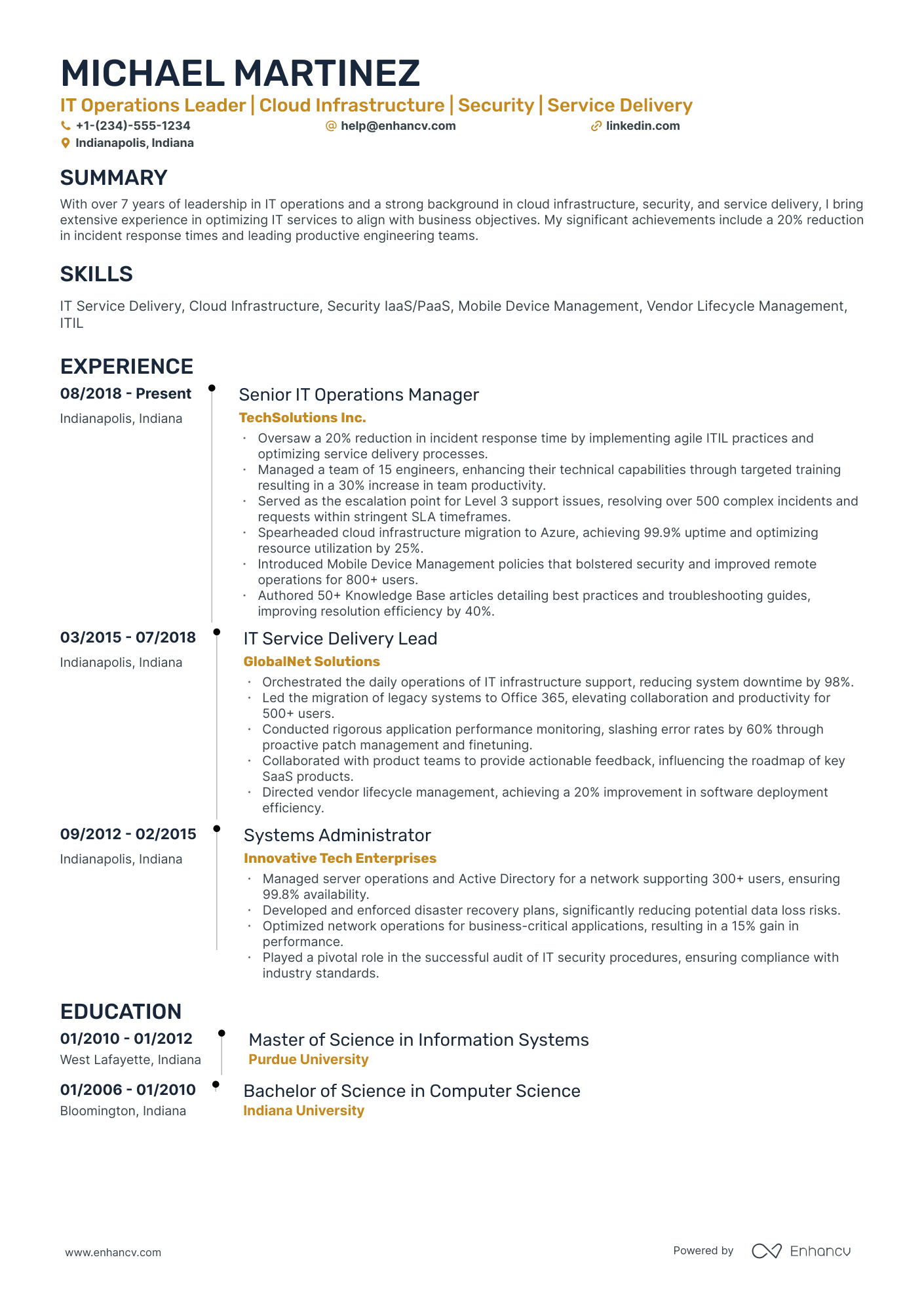 10 IT Operations Manager Resume Examples & Guide for 2025