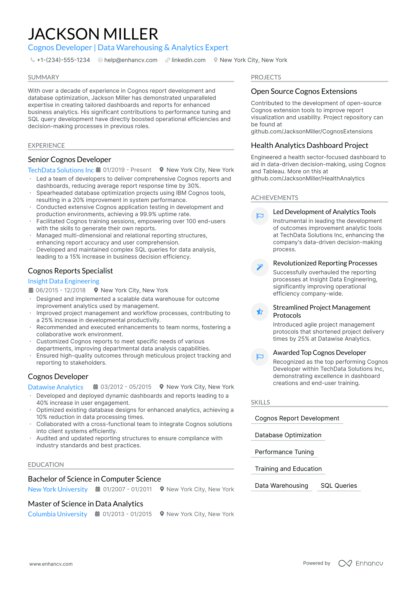 5 Cognos Developer Resume Examples & Guide for 2024