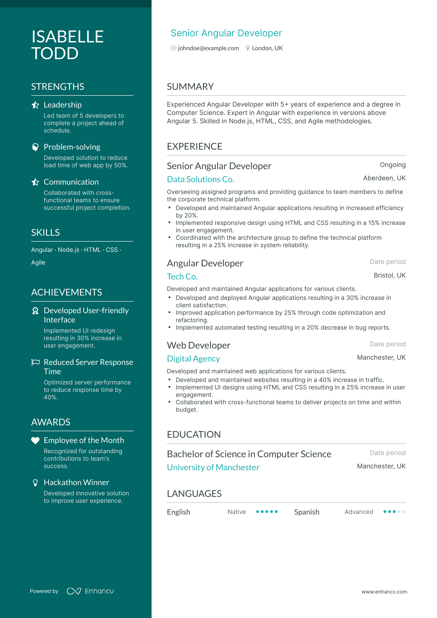 5 Angular Developer Resume Examples & Guide for 2024