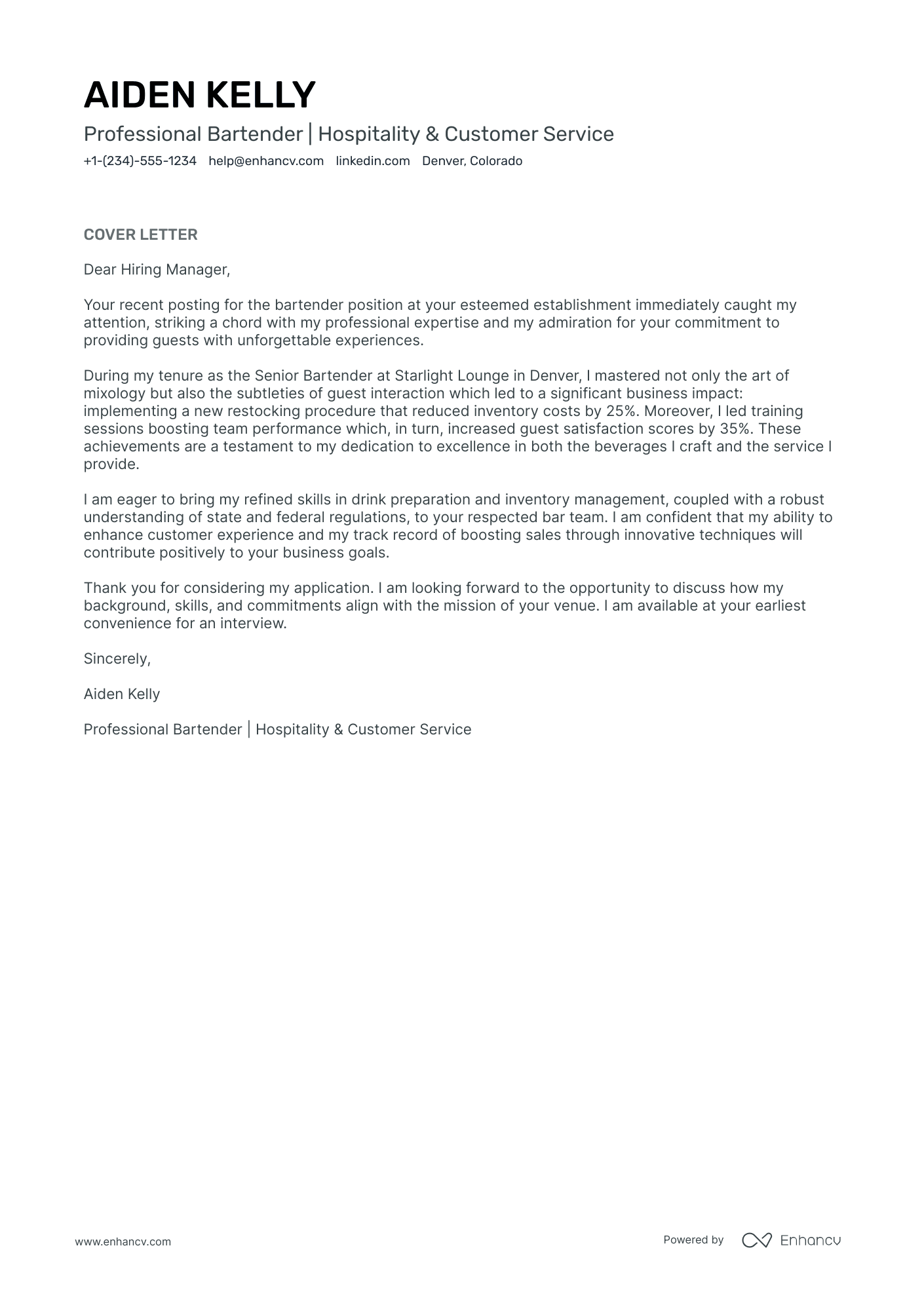 17 Professional Bartender Cover Letter Examples and Template for 2026 ...