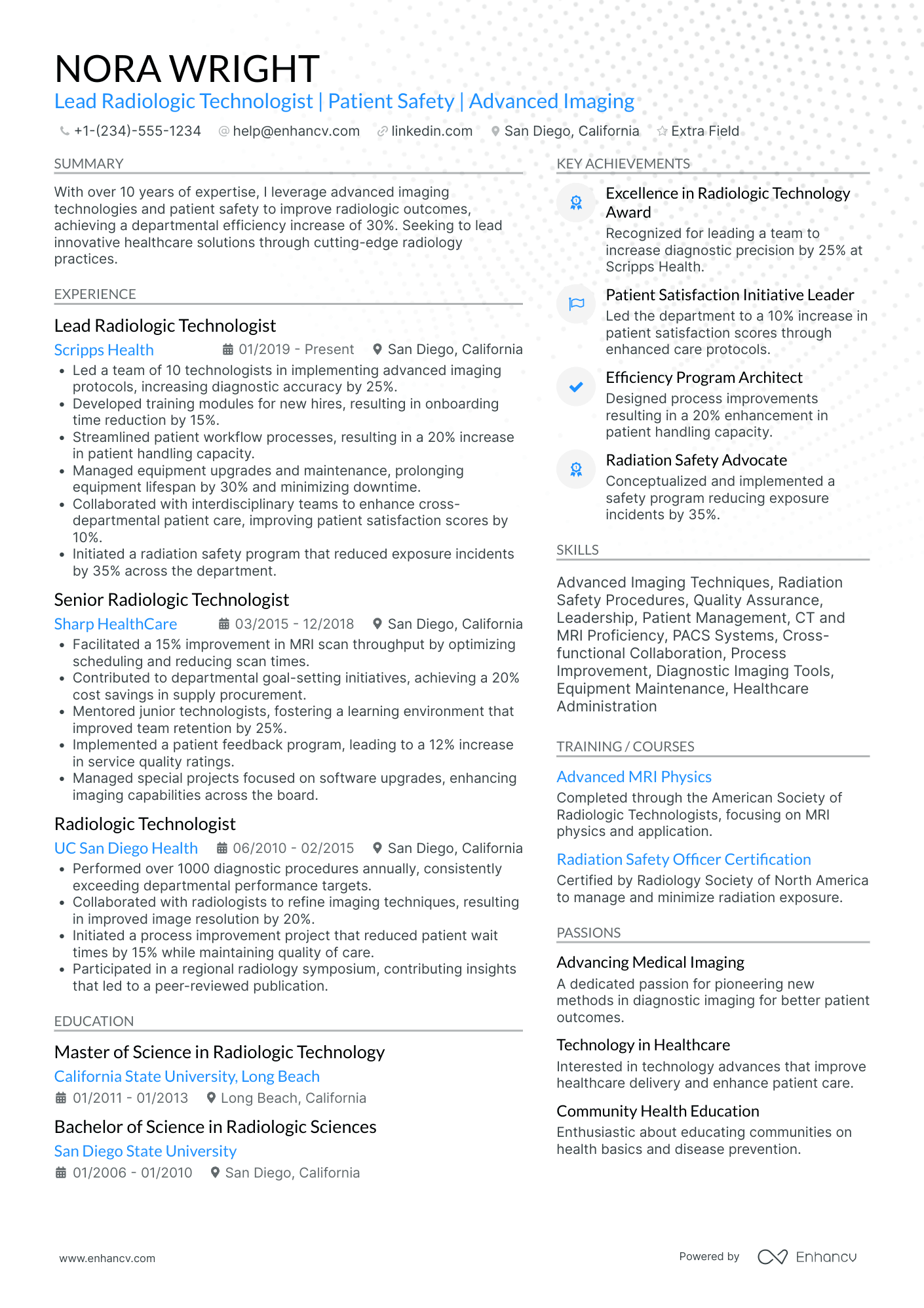 15 Radiologic Technologist Resume Examples & Guide for 2025