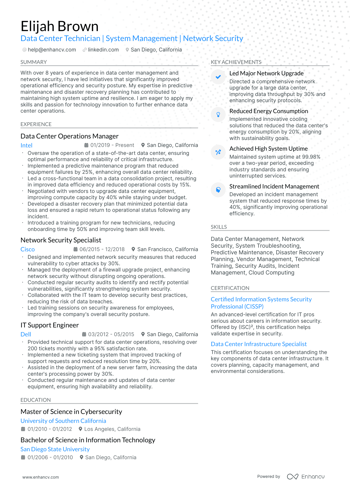 6 Data Center Technician Resume Examples & Guide for 2025