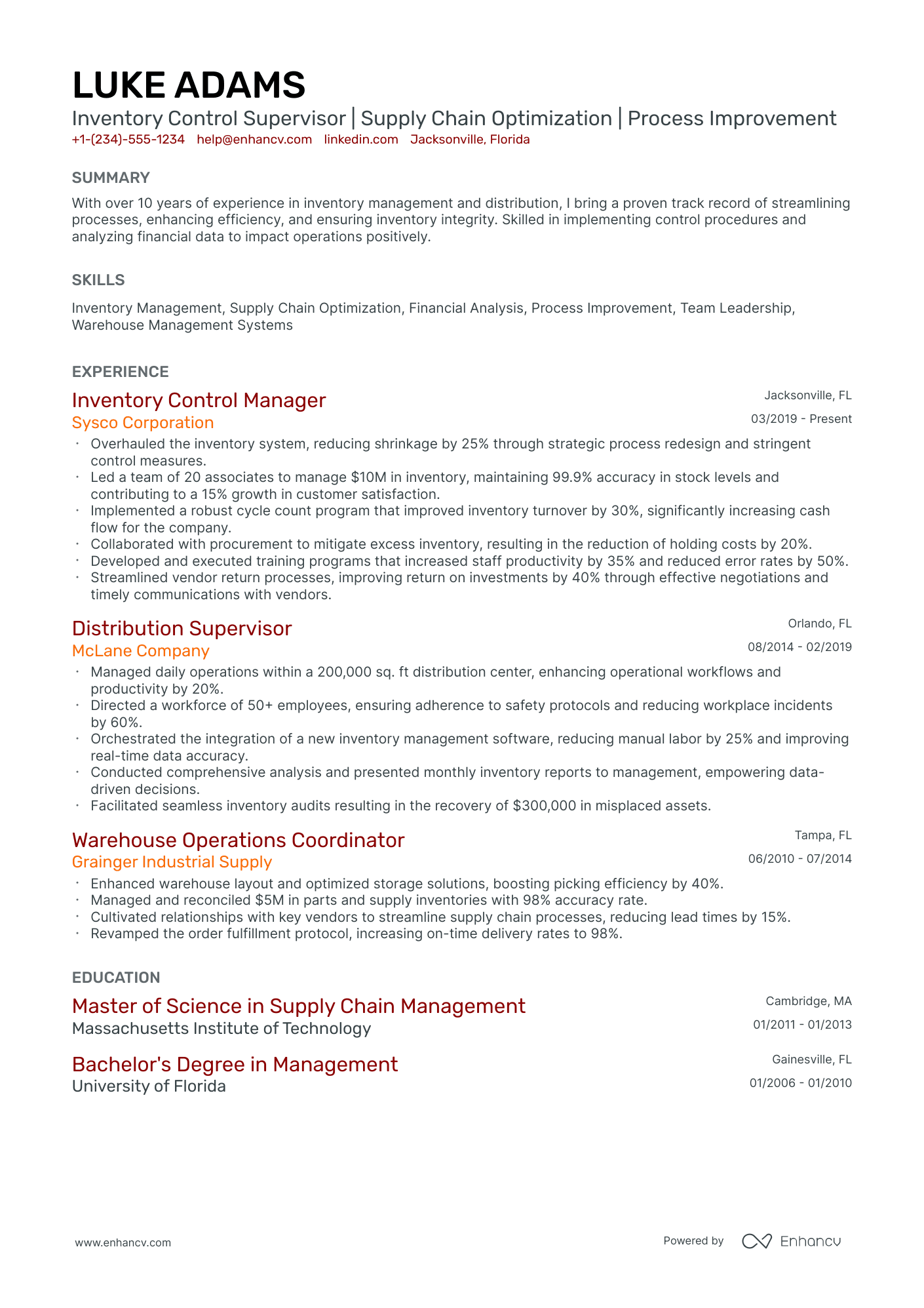 10 Inventory Control Manager Resume Examples & Guide for 2025