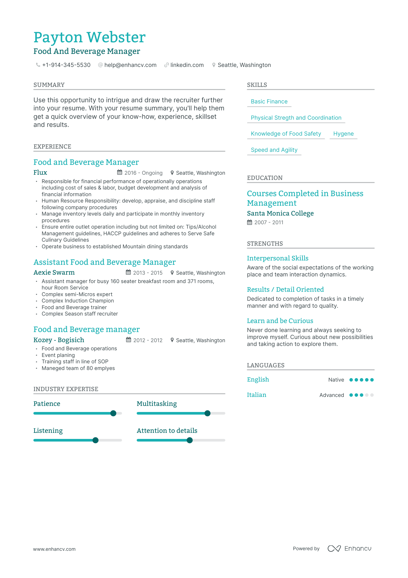 Food And Beverage Manager Resume Examples & Guide for 2023 (Layout ...