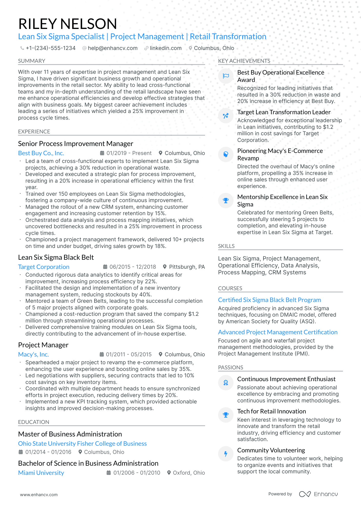 10 Six Sigma Resume Examples & Guide for 2025
