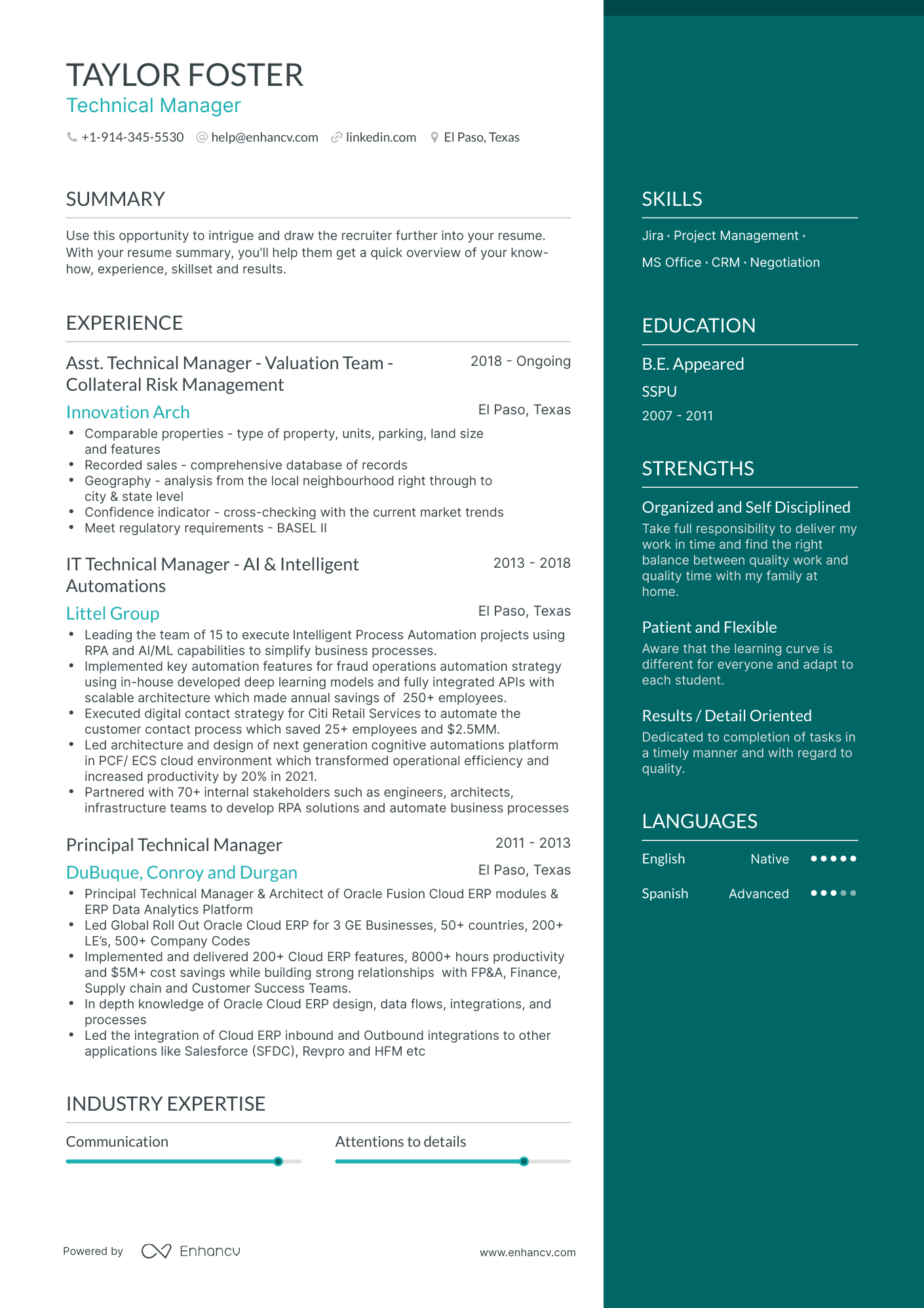 Technical Manager Resume Examples & Guide for 2023 (Layout, Skills ...