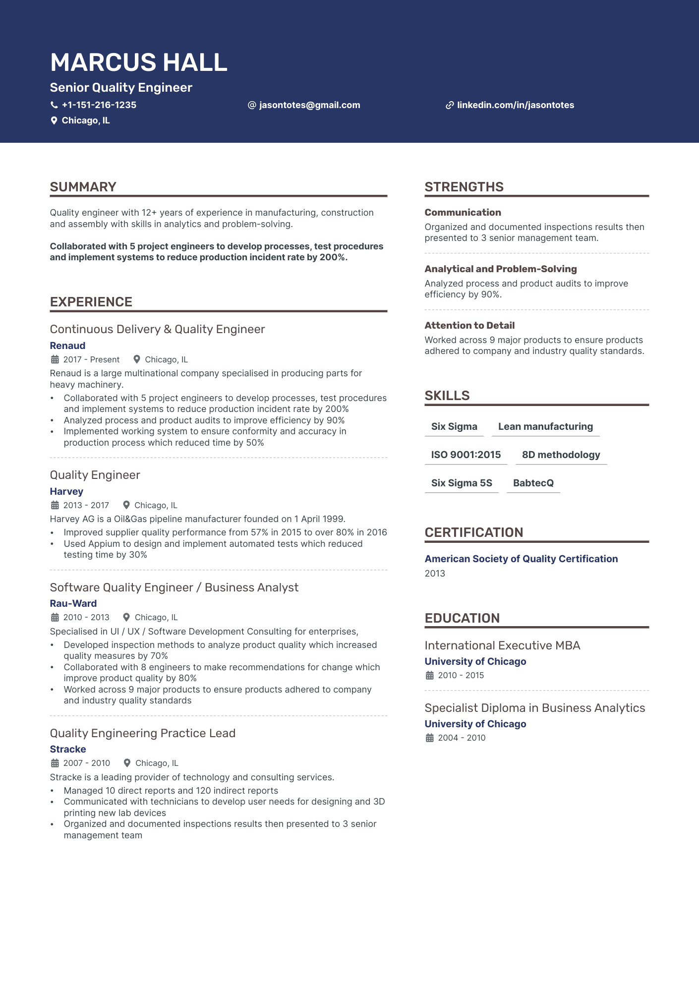 5 Quality Engineer Resume Examples & Guide For 2024