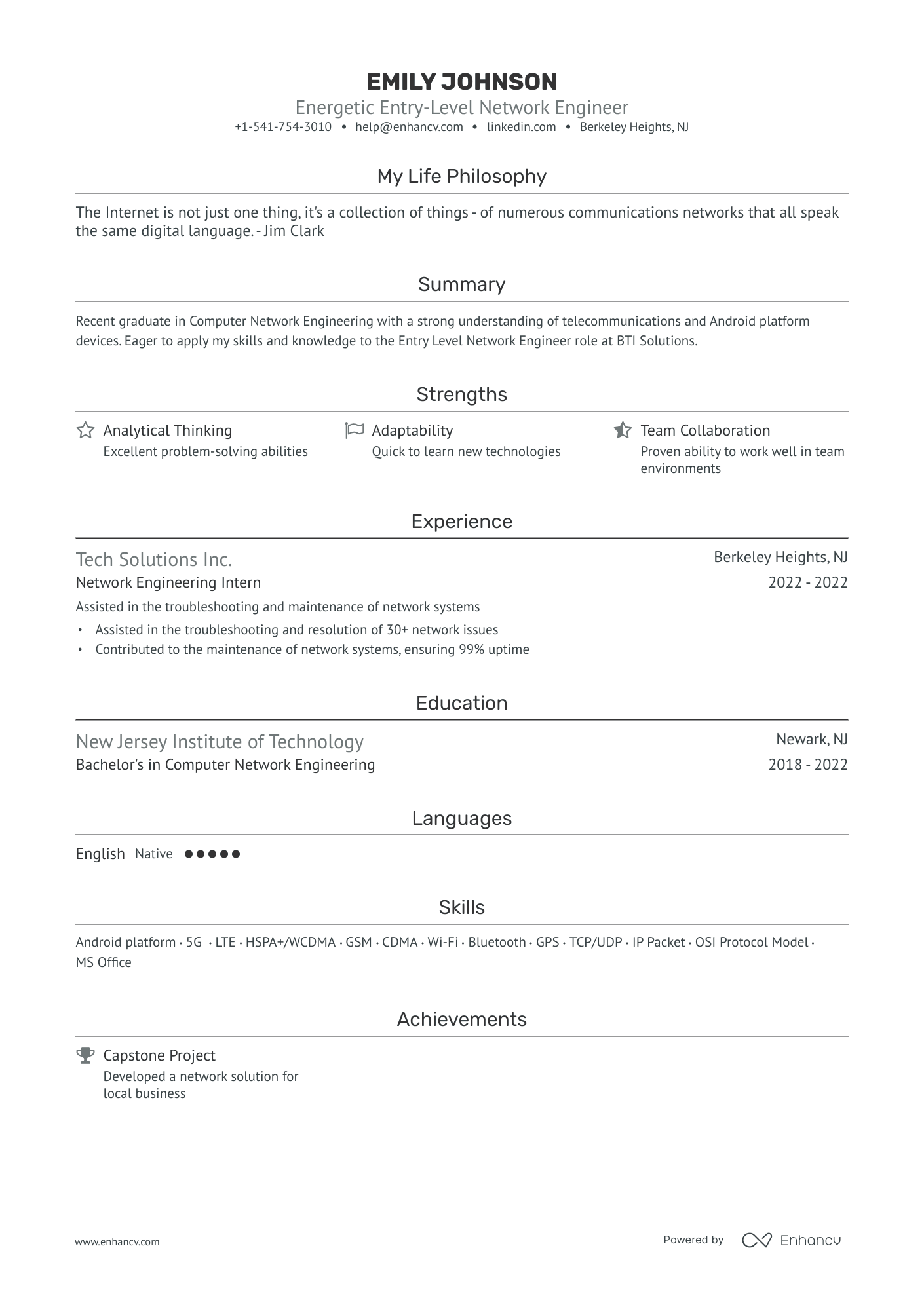 5 Entry Level Network Engineer Resume Examples & Guide for 2024