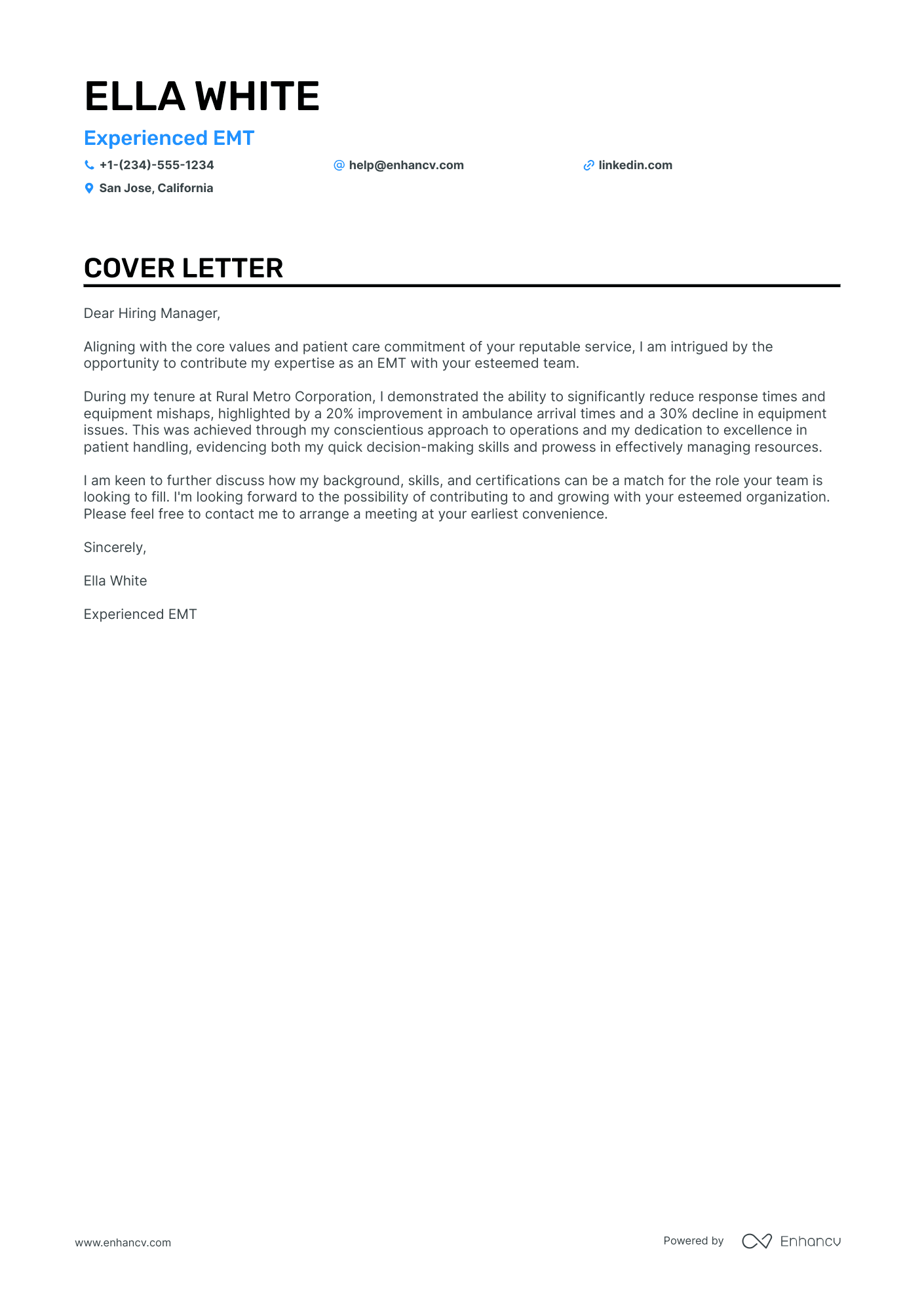 5 Professional EMT Cover Letter Examples and Template for 2024 | Enhancv
