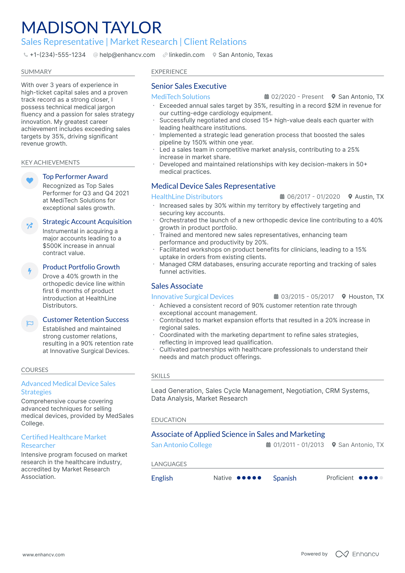 10 Medical Device Sales Representative Resume Examples & Guide for 2026