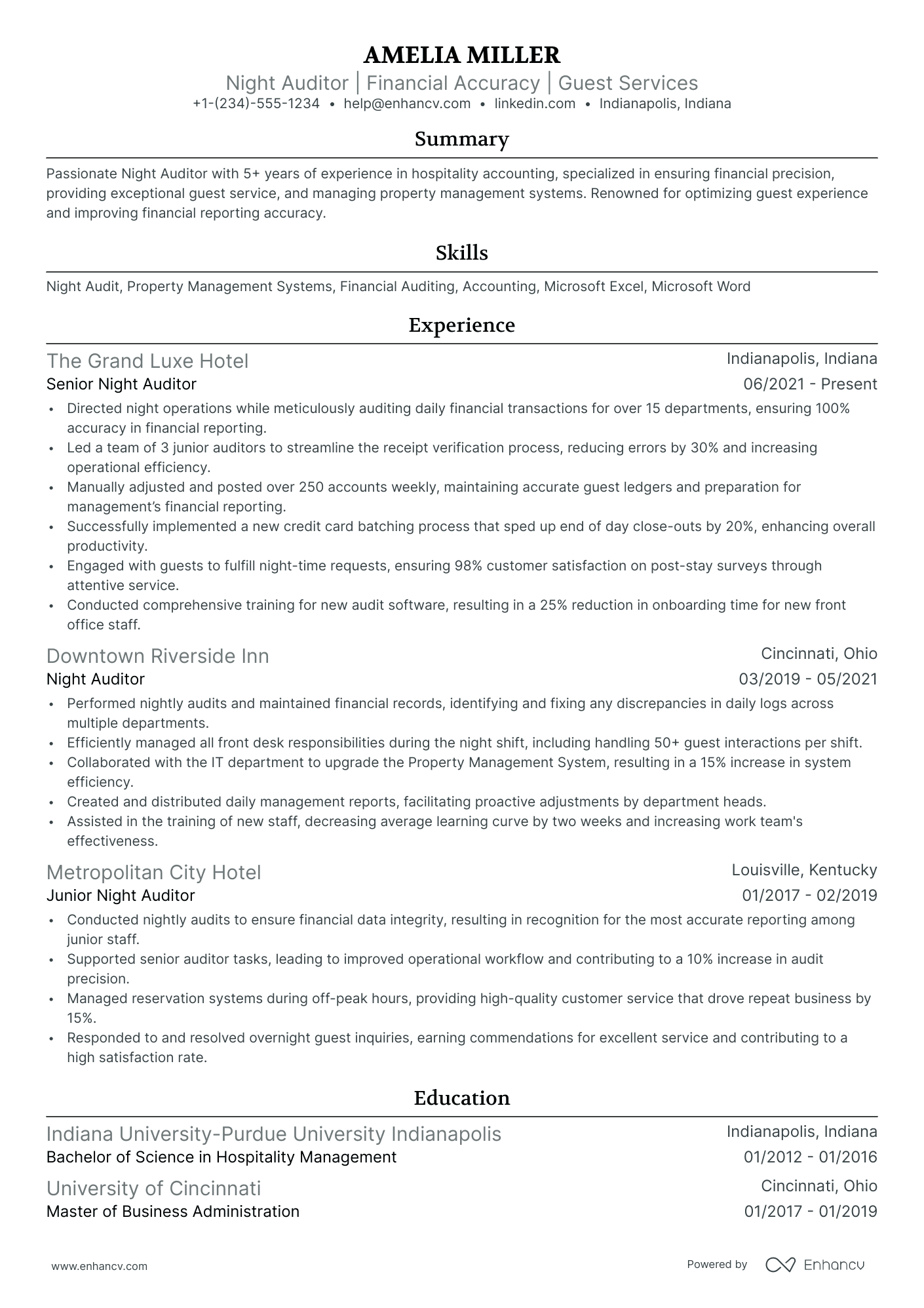 10 Night Auditor Resume Examples & Guide for 2026