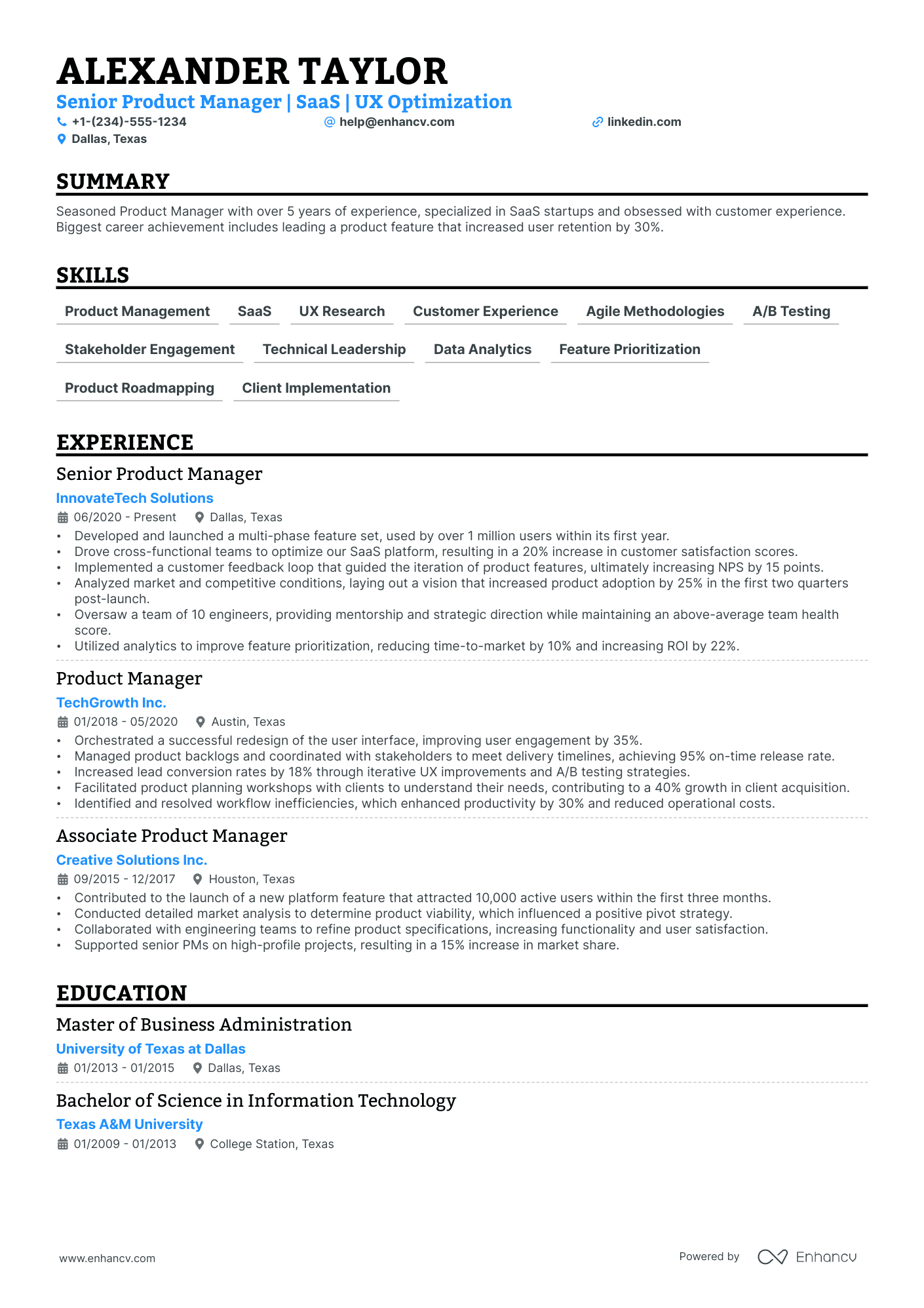 5 SaaS Product Manager Resume Examples & Guide for 2024
