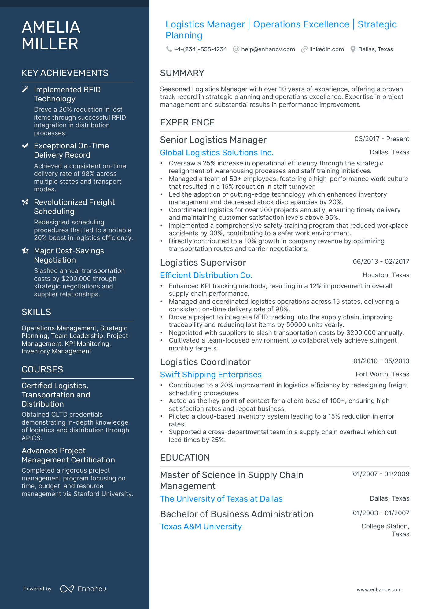 10 Logistic Manager Resume Examples & Guide for 2026