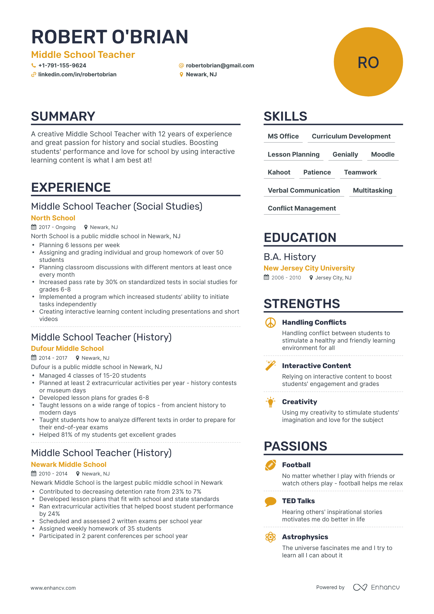 5 Middle School Teacher Resume Examples & Guide for 2023