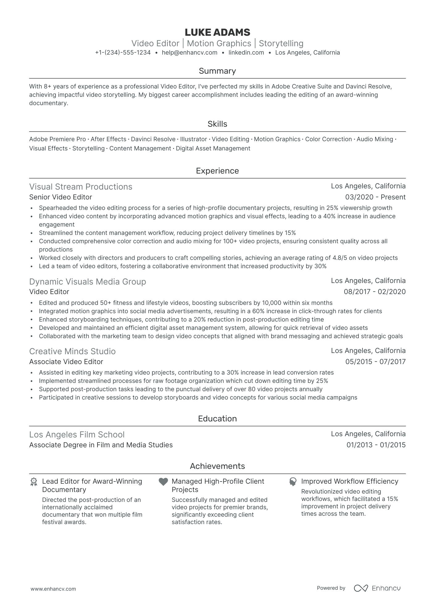 5 Freelance Video Editor Resume Examples & Guide for 2024