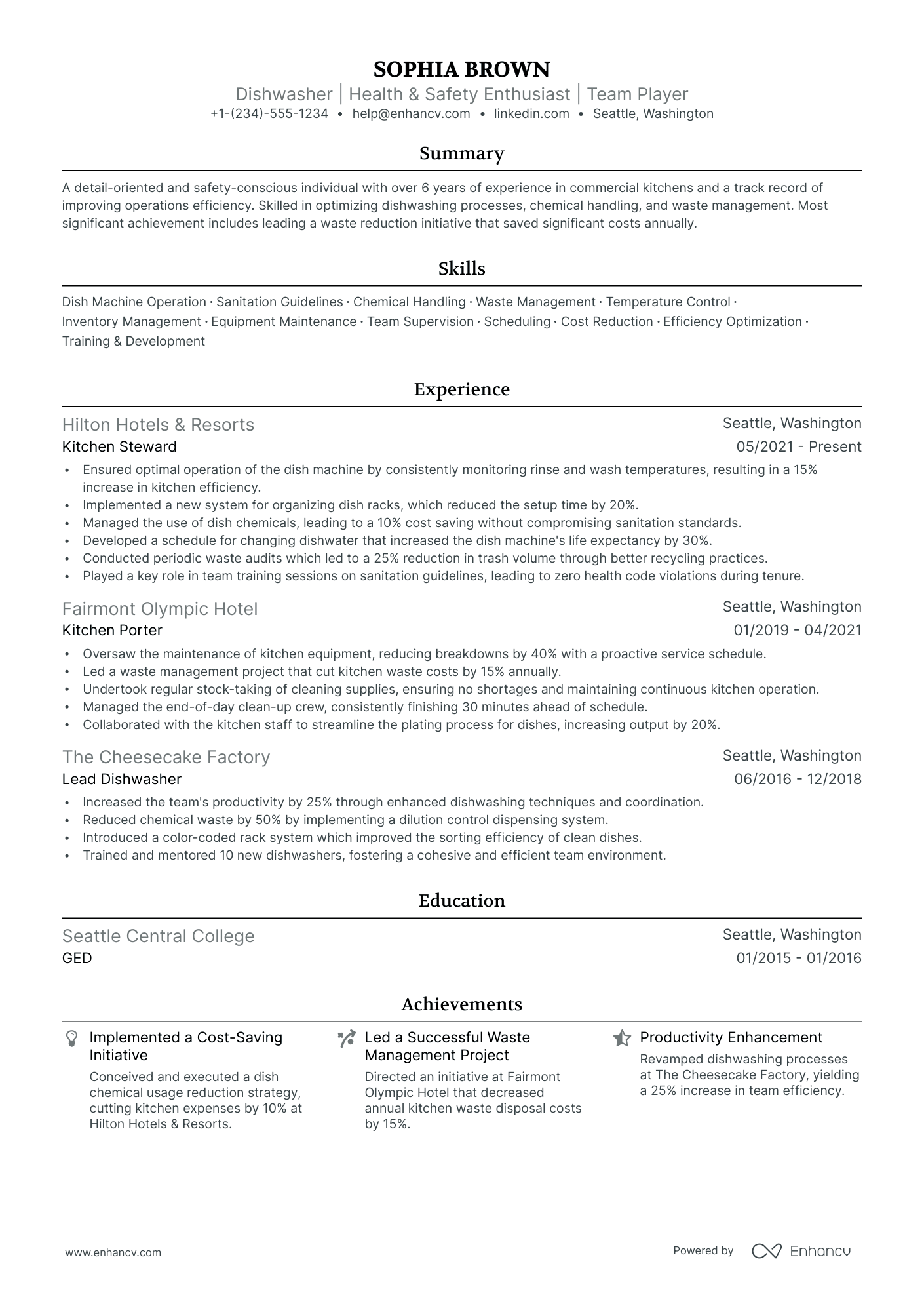 5 Dishwasher Resume Examples & Guide for 2024
