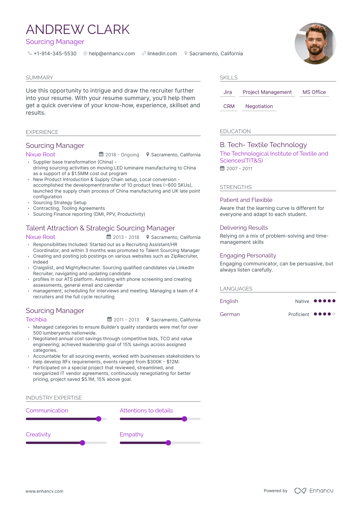 Sourcing Manager Resume Examples & Guide for 2023 (Layout, Skills ...
