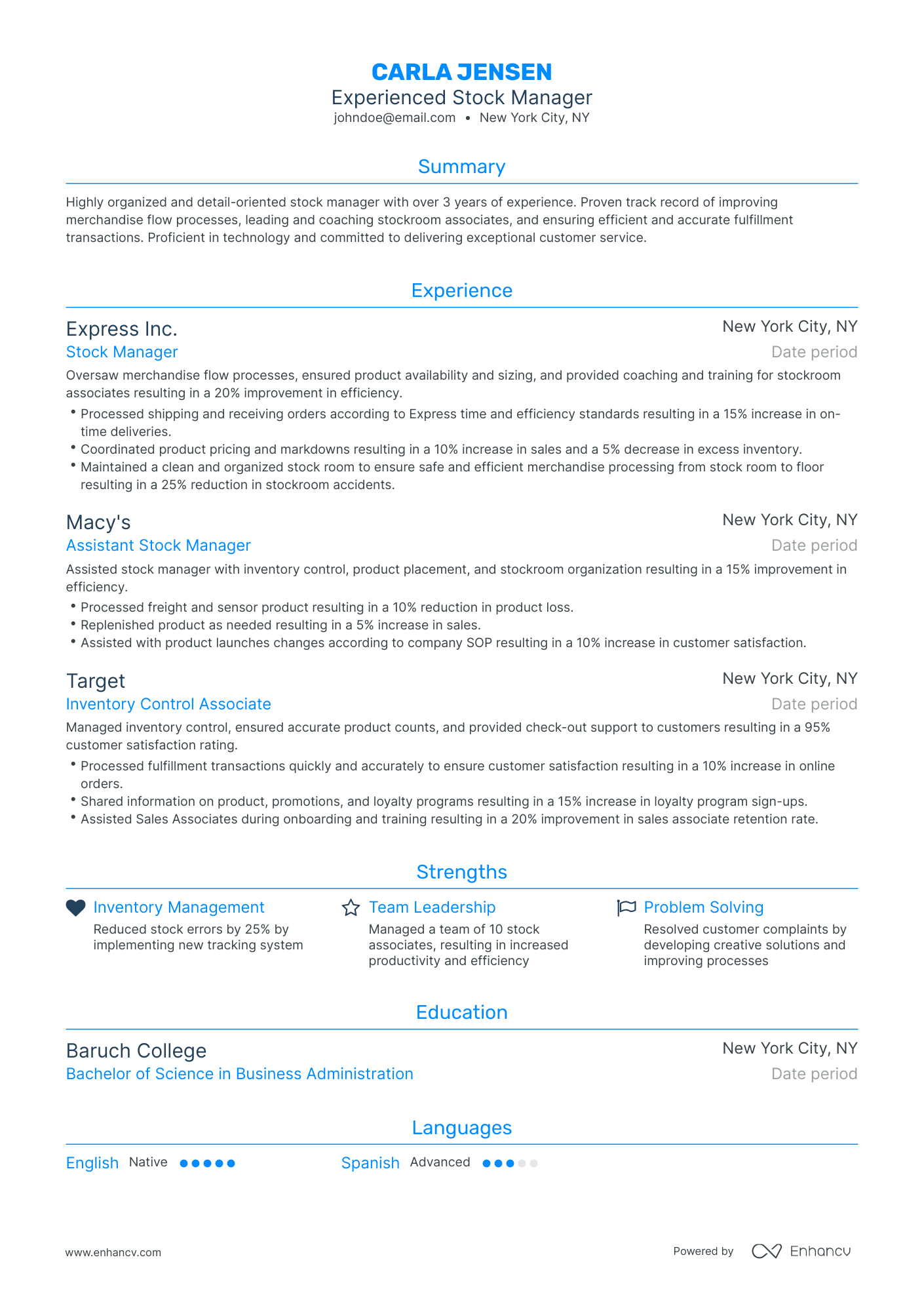 5 Stock Manager Resume Examples & Guide for 2024