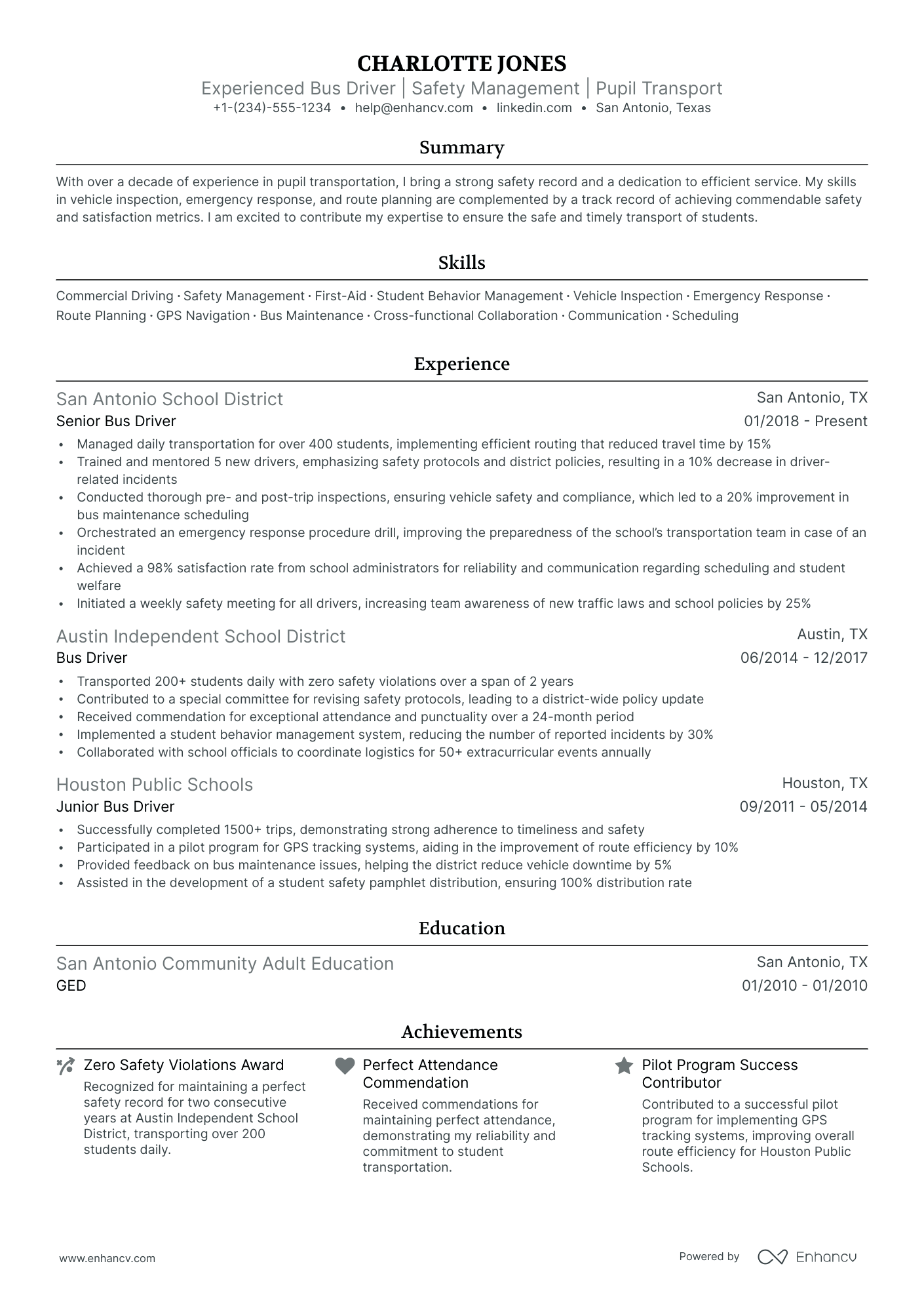 5 Bus Driver Resume Examples & Guide for 2024