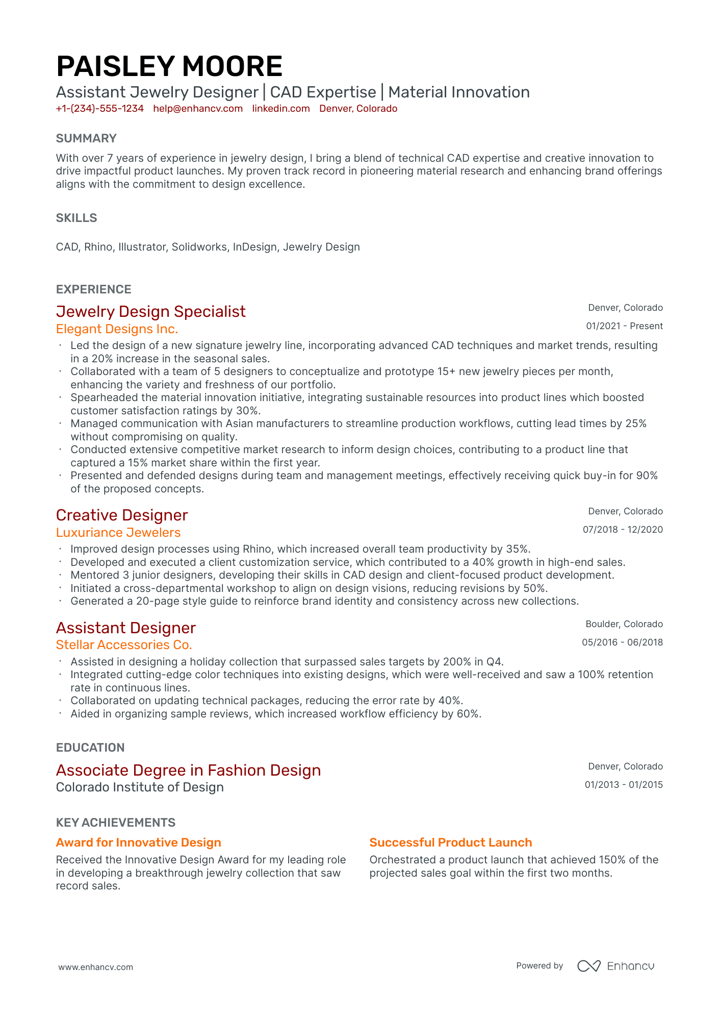 10 Jewelry Designer Resume Examples & Guide for 2026