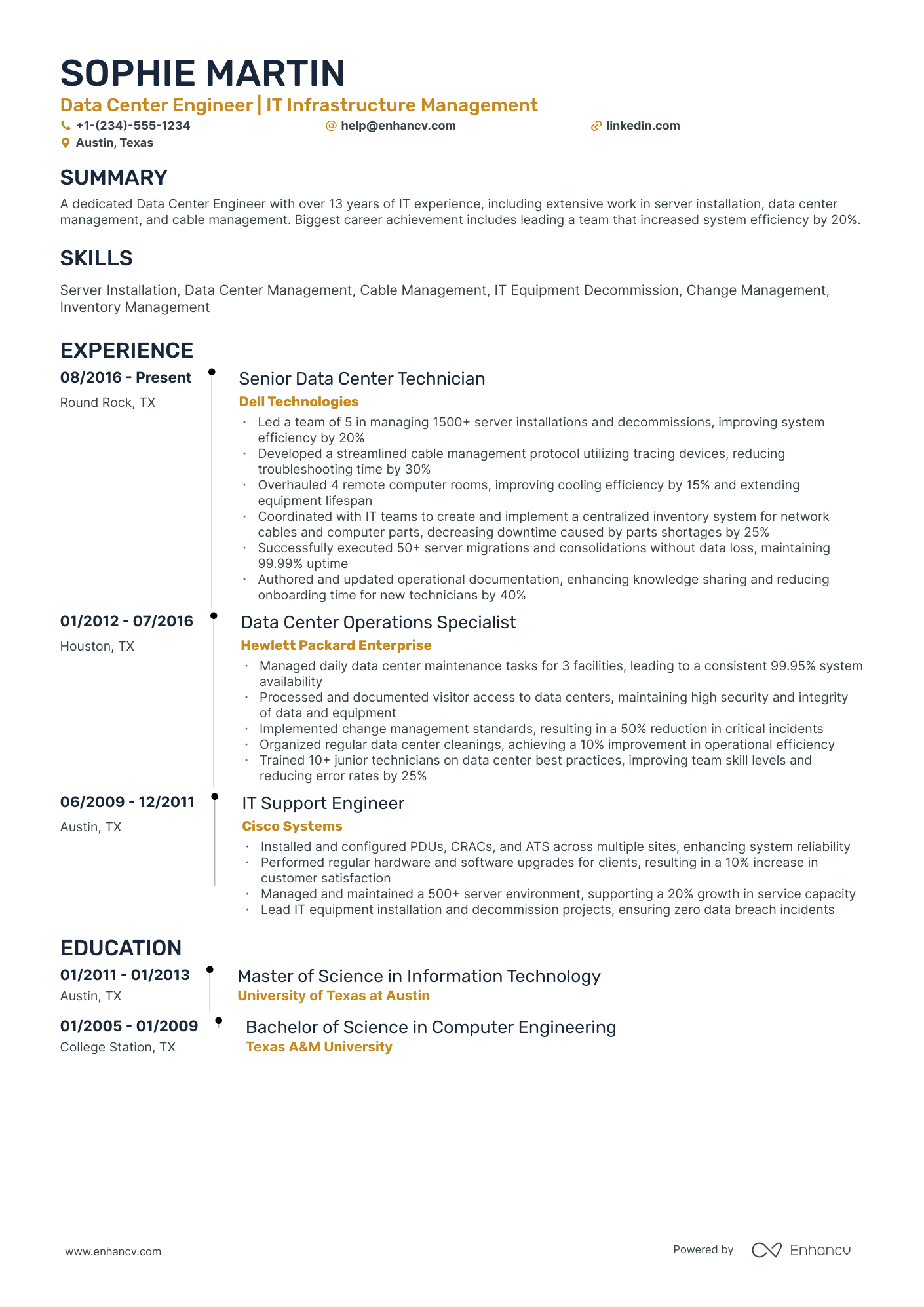 10 Data Center Engineer Resume Examples & Guide for 2026