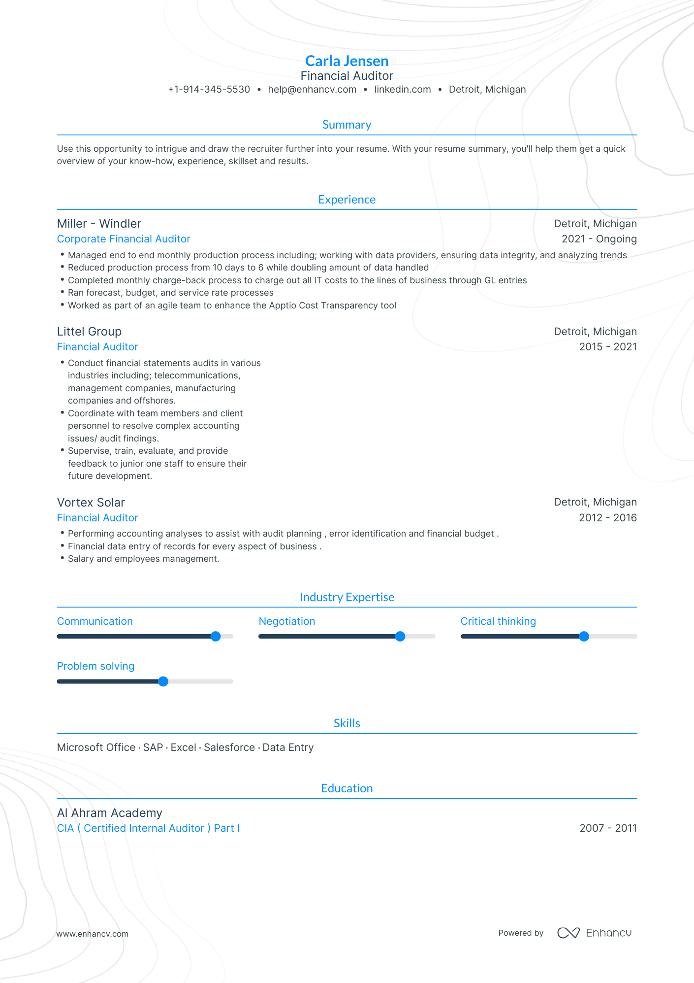 Financial Auditor Resume Examples & Guide for 2023 (Layout, Skills ...