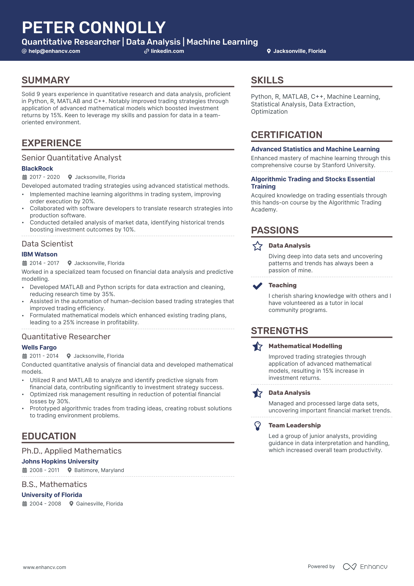 10 Quantitative Researcher Resume Examples & Guide for 2025