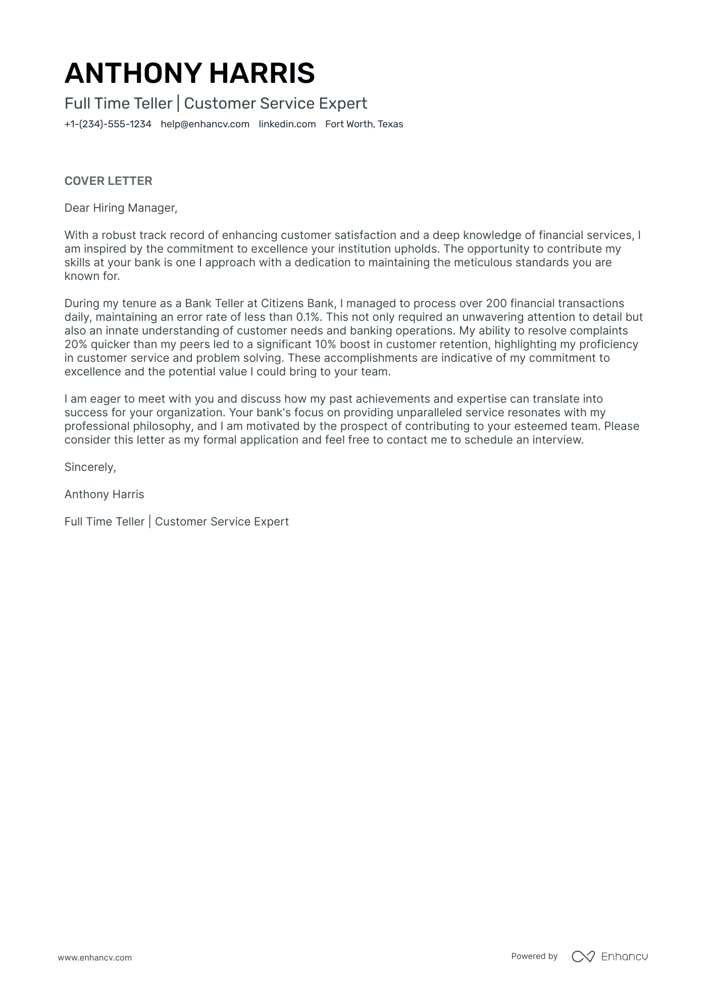 6 Professional Bank Teller Cover Letter Examples and Template for 2026 ...