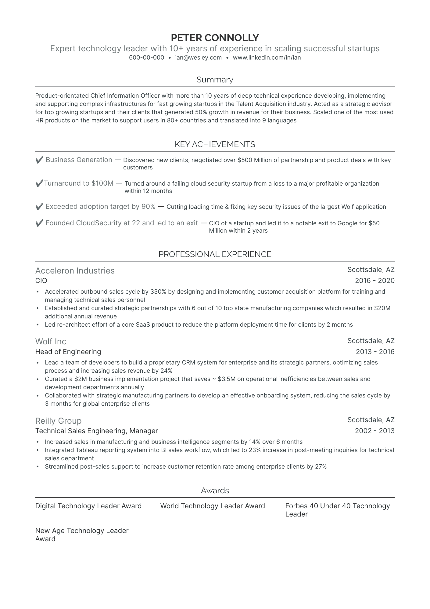 5 Chief Information Officer (CIO) Resume Examples - November 2025