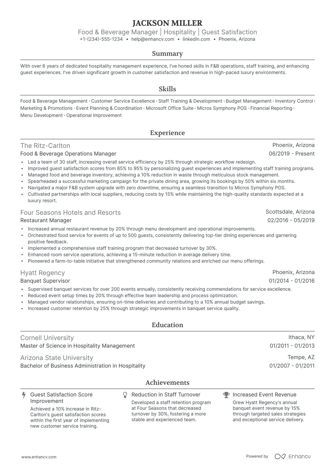 5 Food and Beverage Manager Resume Examples & Guide for 2024